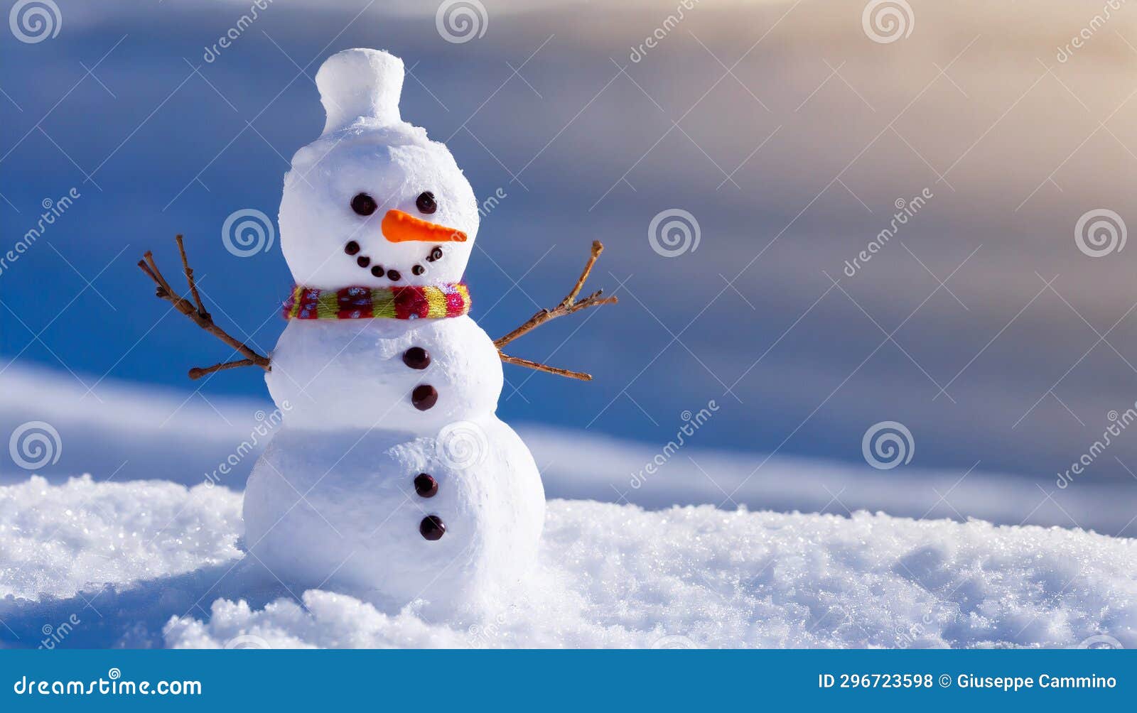 Small Snowman on Soft Snow with Copy Space - Generative AI Stock ...