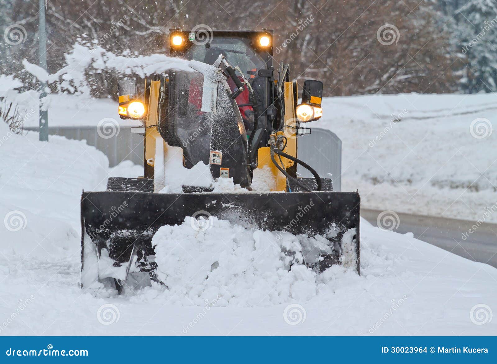 Small Snowplow Plowing Walkway in Heavy Snowfall Stock Photo - Image of ...