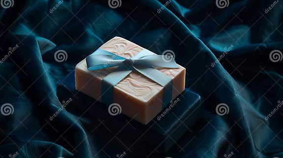 A Small Soap Box with a Blue Ribbon on Top Stock Photo - Image of cube ...