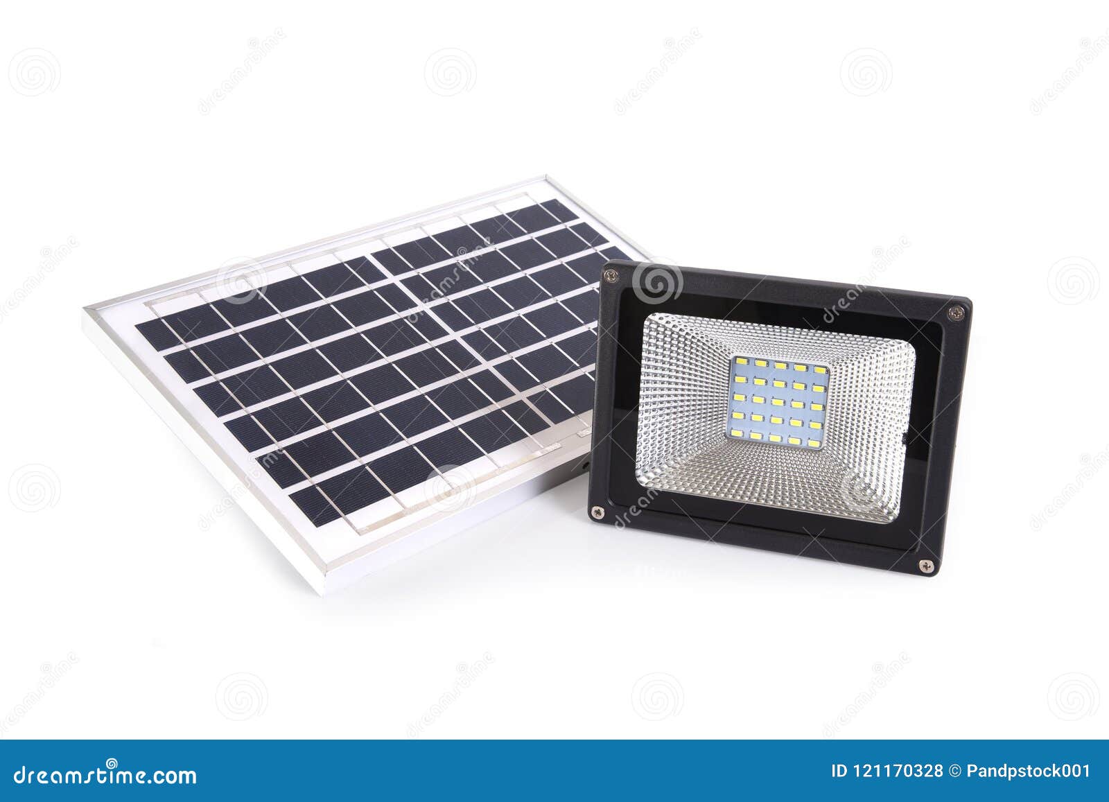 Small Solar Panel and Spotlight for Home on White Background. Stock ...