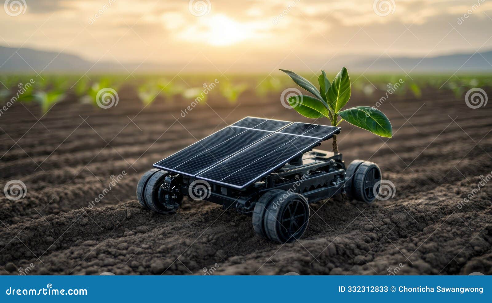 A Small Solar-powered Robot with a Sprout Growing on Top, Sitting in a ...
