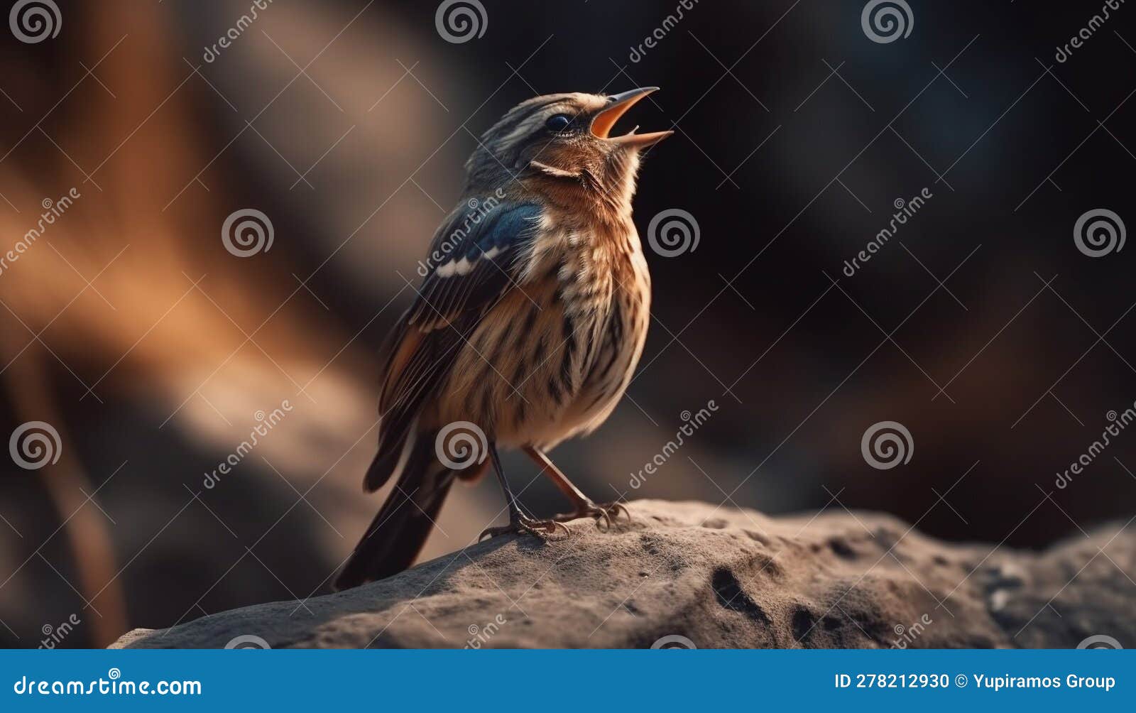 Small Songbird Perching on Branch, Singing Sweetly Generated by AI ...