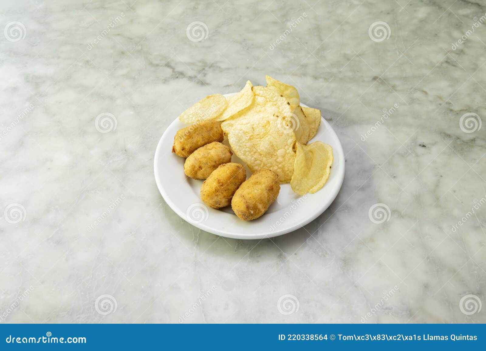 Small Spanish Bar Tapa with Croquettes and Chips Stock Photo - Image of ...