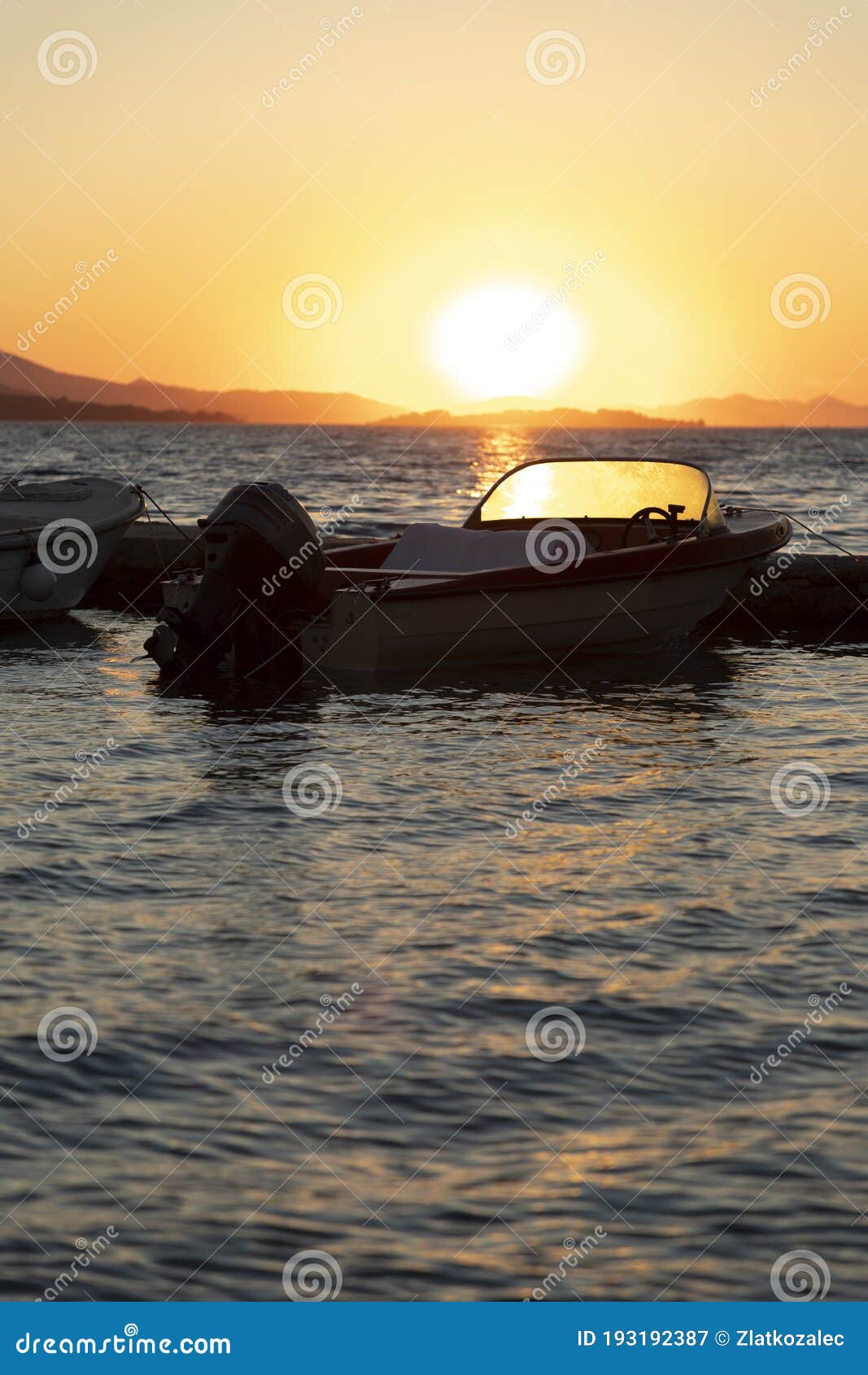 A Small Speed Boat Bank On The River. Speed Boat View From The Side ...