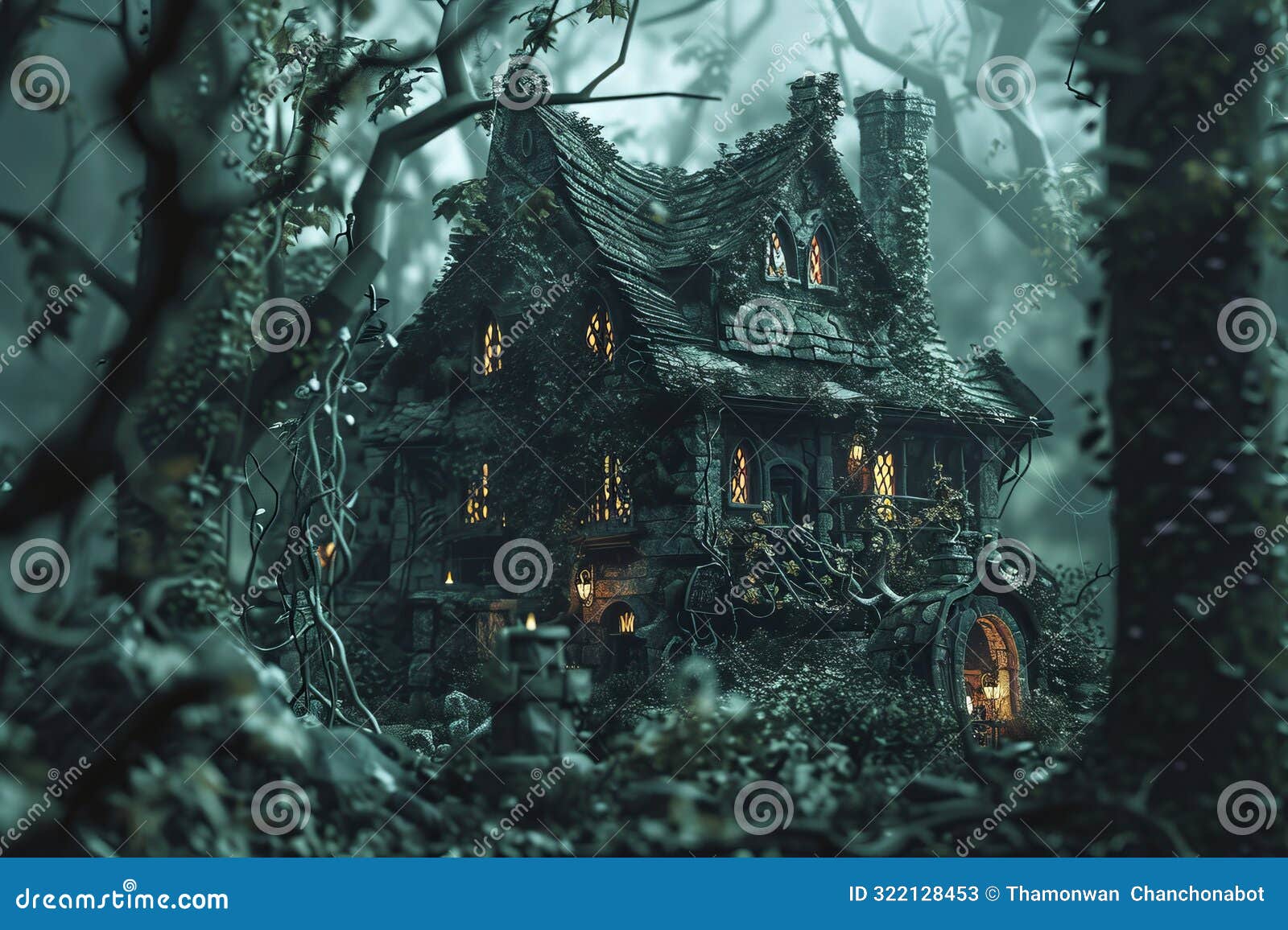 A Small and Spooky Witch Hut in the Forest Stock Illustration ...