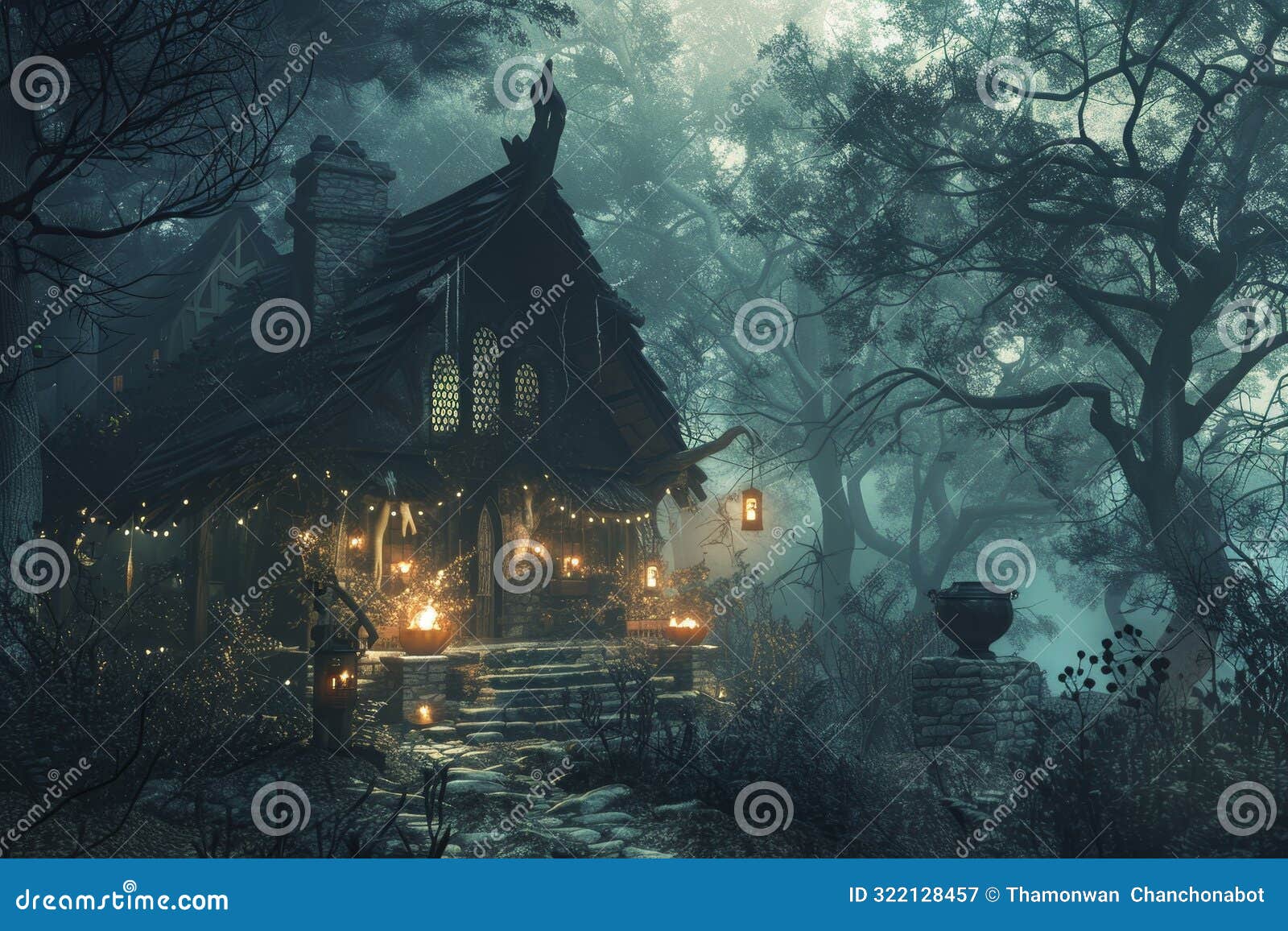 A Small and Spooky Witch Hut in the Forest Stock Illustration ...