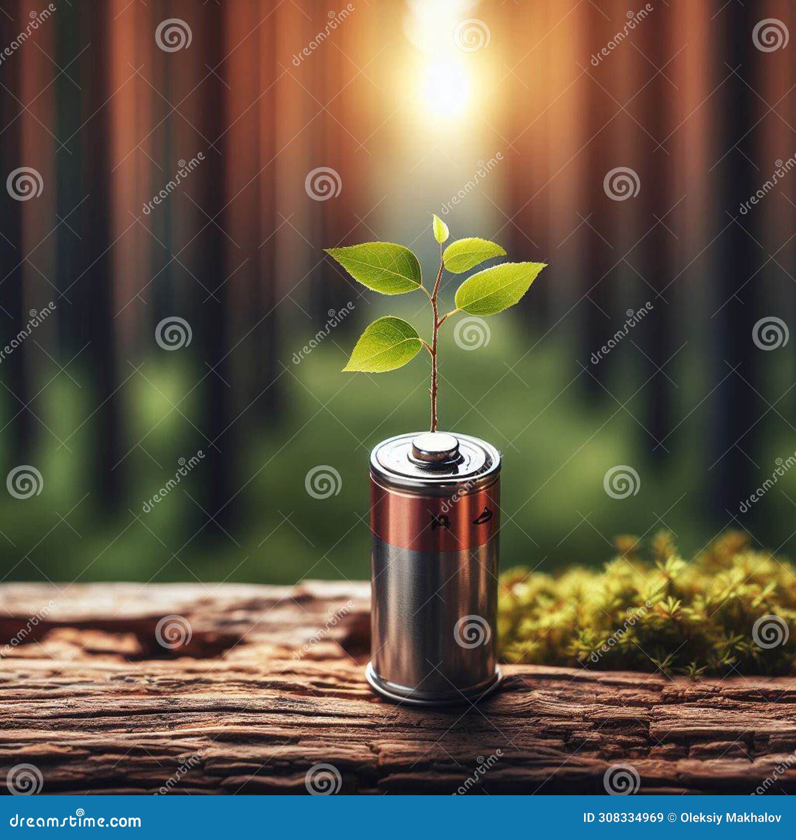 Small Sprout of Grass from an Old AA Battery Isolated on a Blurred ...