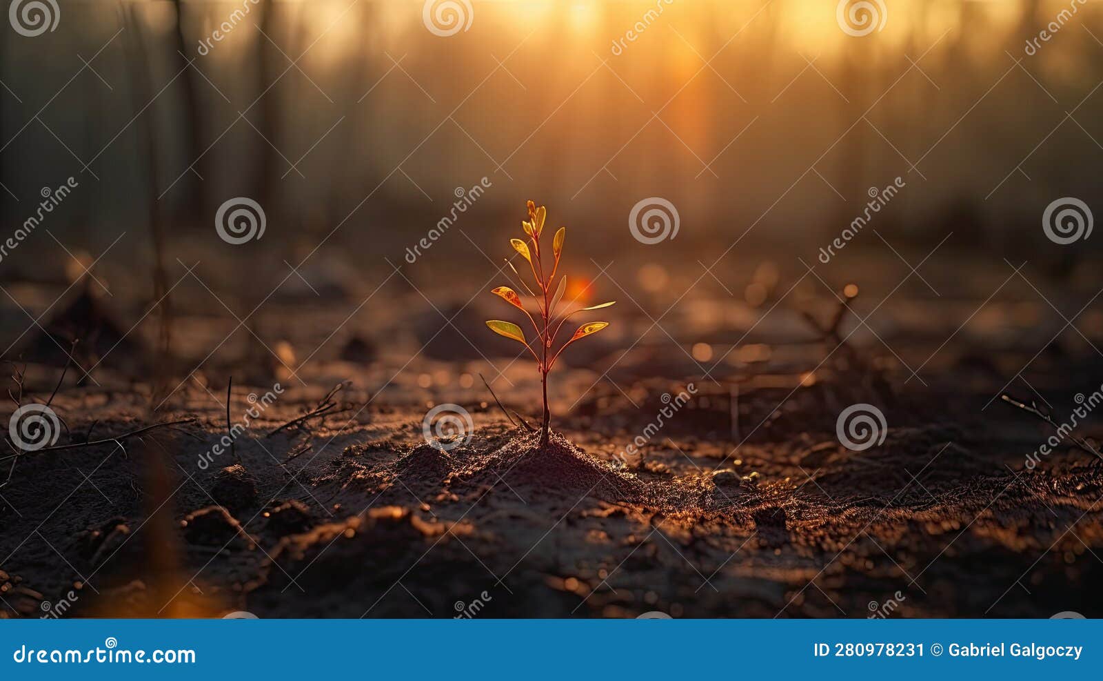 Small Sprout Growing Out of the Ground in the Forest at Sunset Stock ...