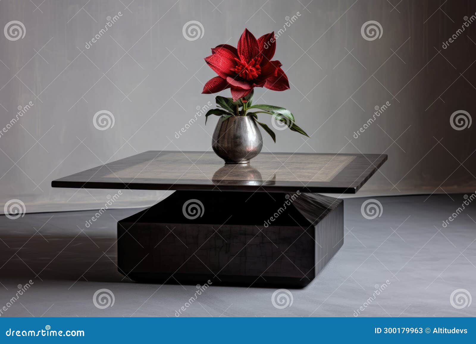 A Small, Square Coffee Table with a Single Vase and Flower on Top Stock ...