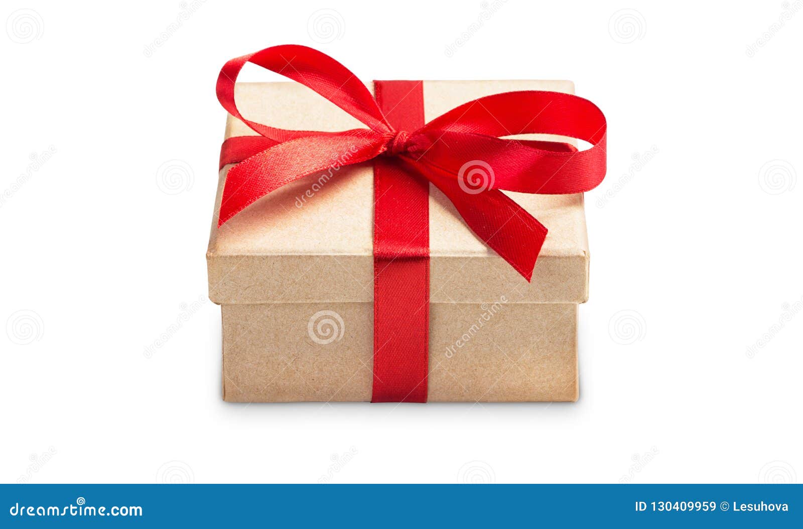 Small Square Gift Box Tied with Red Ribbon Isolated on White Background ...