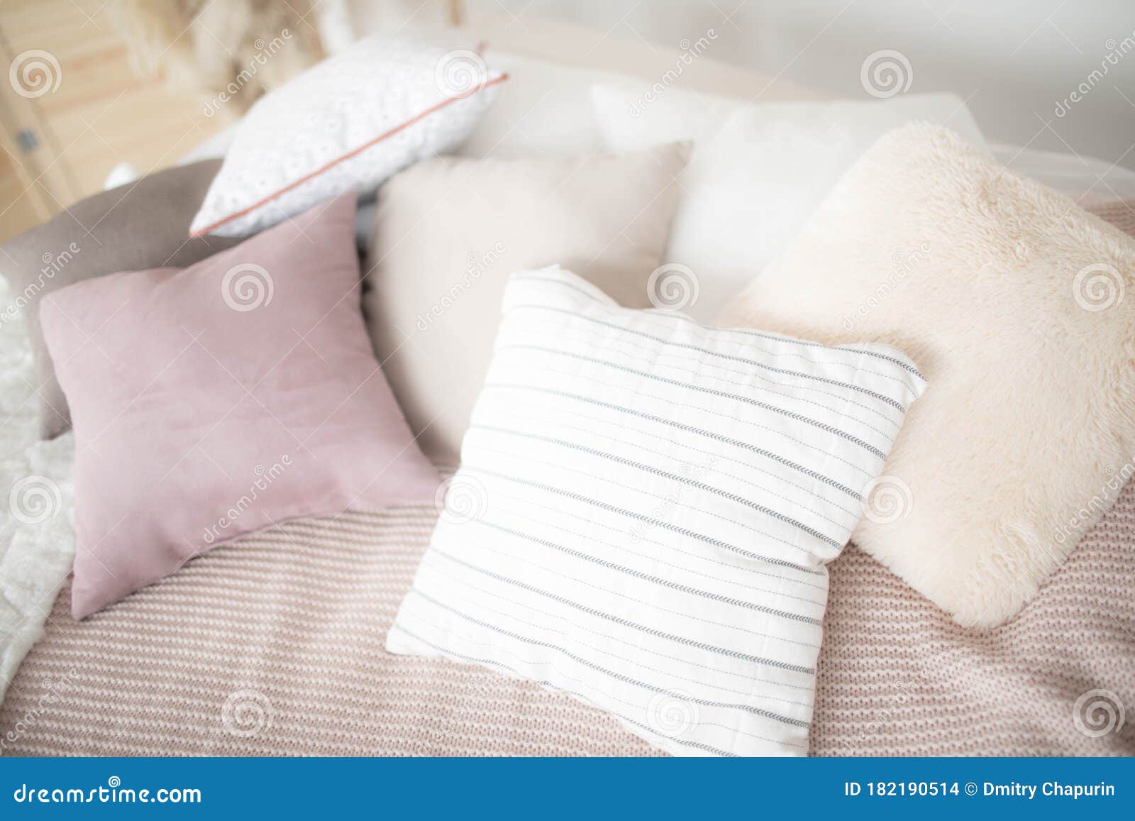 Small Square Pillows on the Sofa are Light Stock Photo - Image of ...