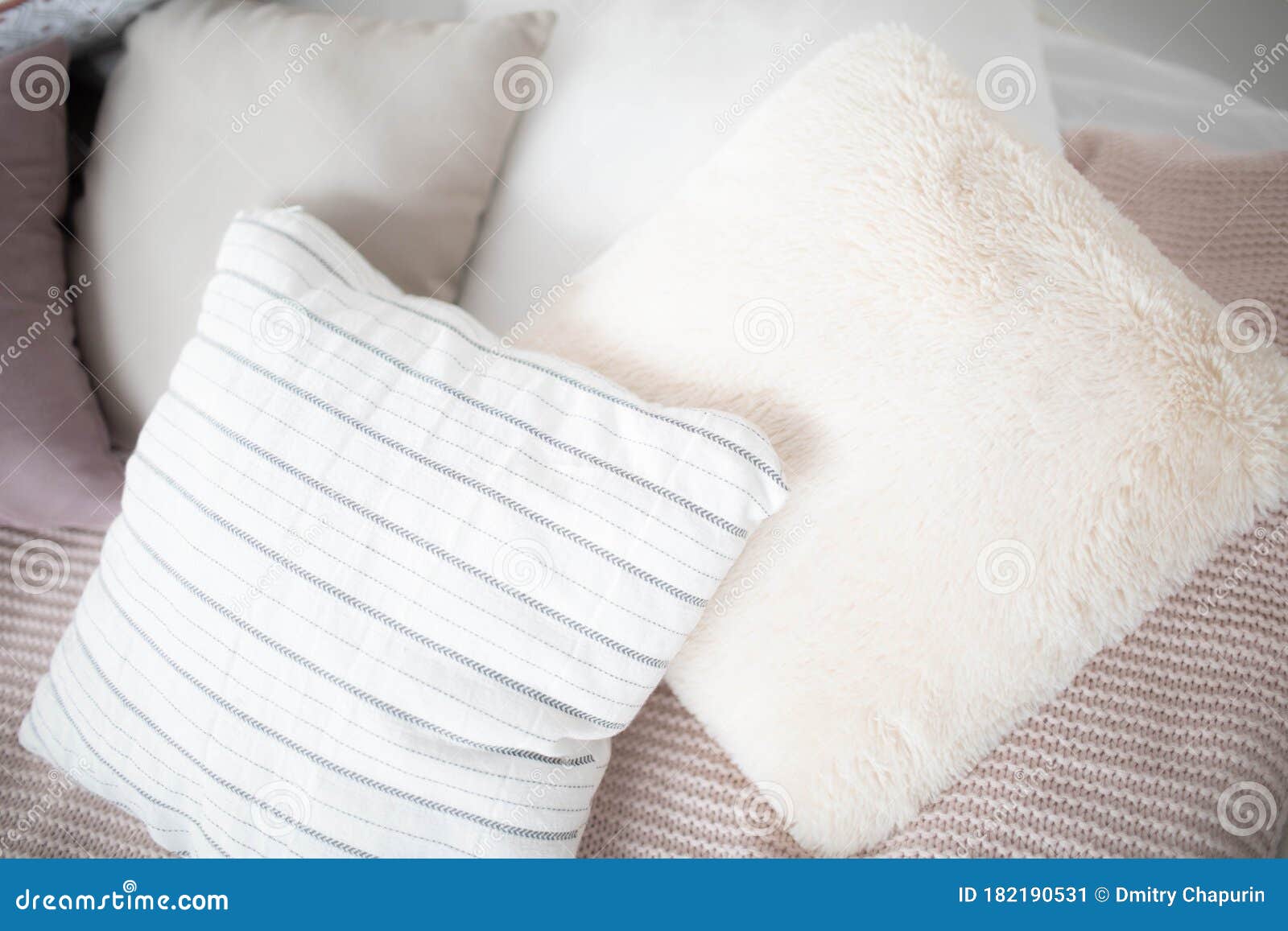 Small Square Pillows on the Sofa are Light Stock Image - Image of ...