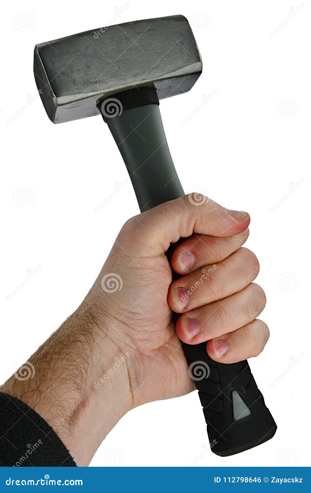 Small Square Shaped Hammer Held In Left Hand, White Background Stock ...
