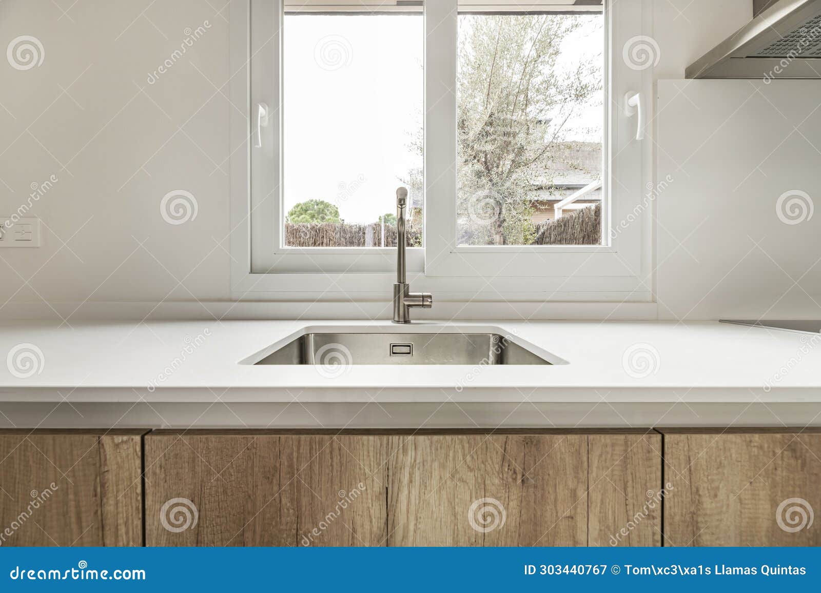 A Small Square Sink in a Kitchen with Oak Cabinets Stock Image - Image ...