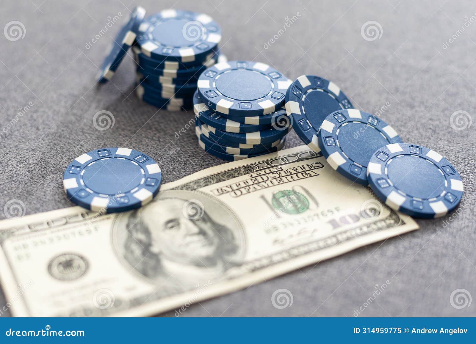 Small Stack of Blue Poker Chips, Closeup on Background Stock Image ...
