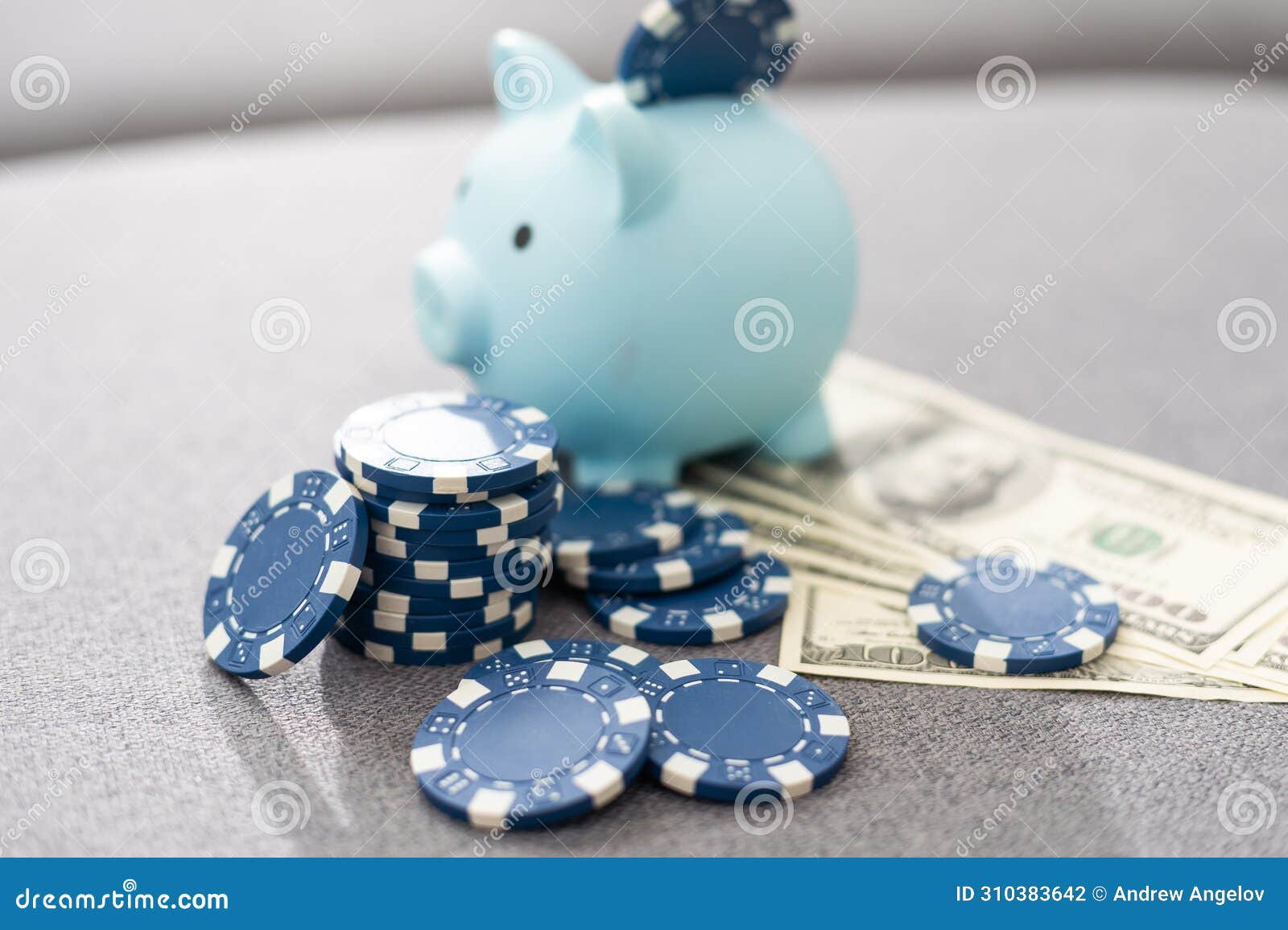 Small Stack of Blue Poker Chips, Closeup on Background Stock Photo ...