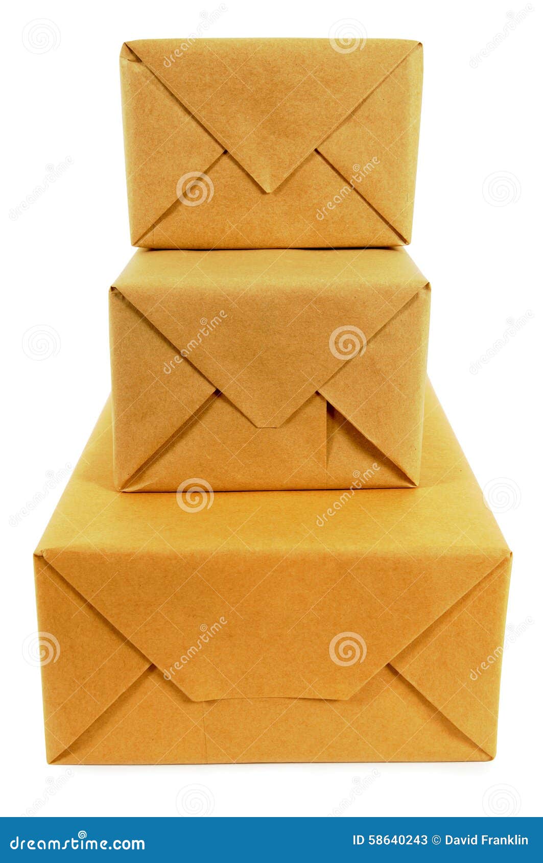 Small Stack of Mail Packages Isolated on White Background, End View ...