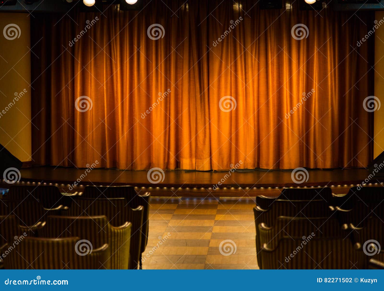Small Stage with Orange Curtains in Cameral Private Cinema Stock Photo ...