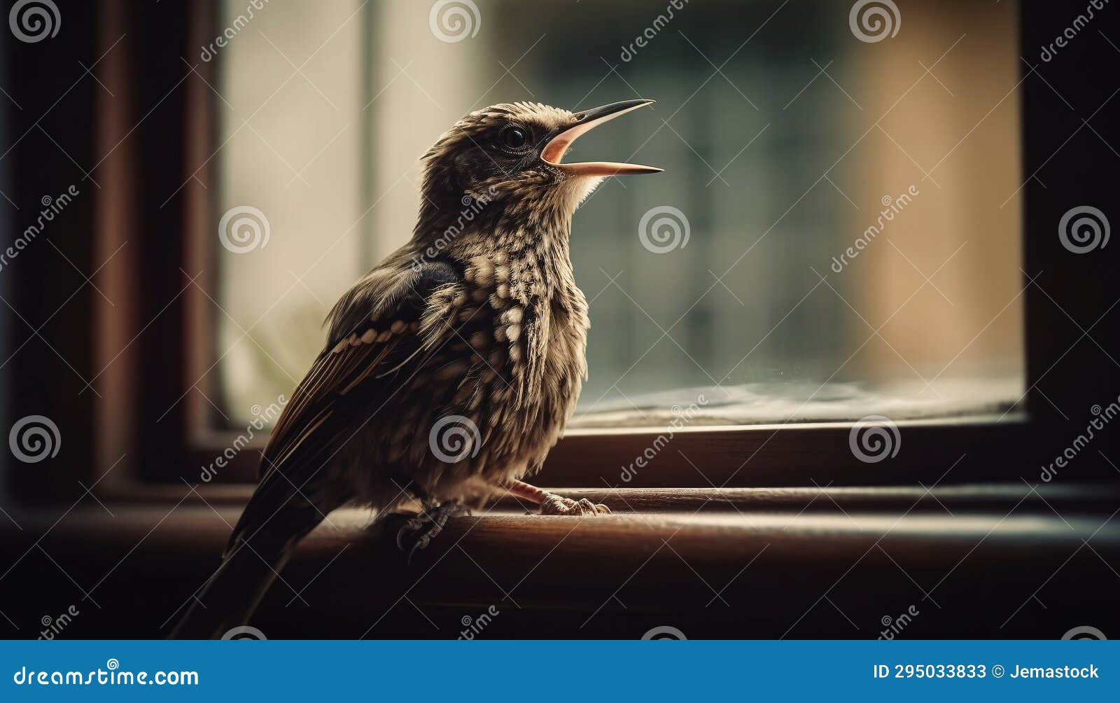 Small Starling Perching on Branch, Singing in Tranquil Outdoor Setting ...
