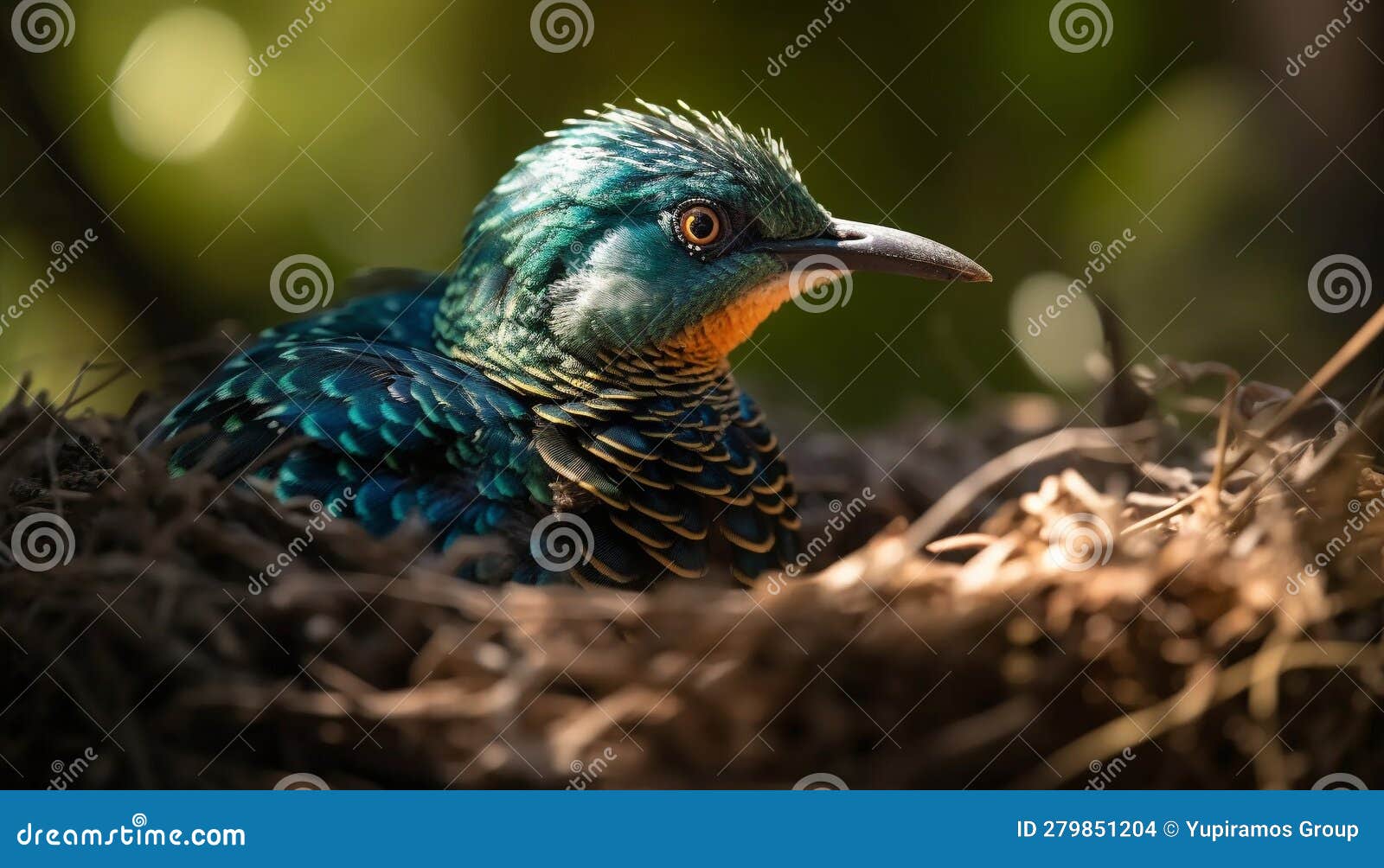 Small Starling Perching on Green Branch, Feathers Multi Colored Beauty ...