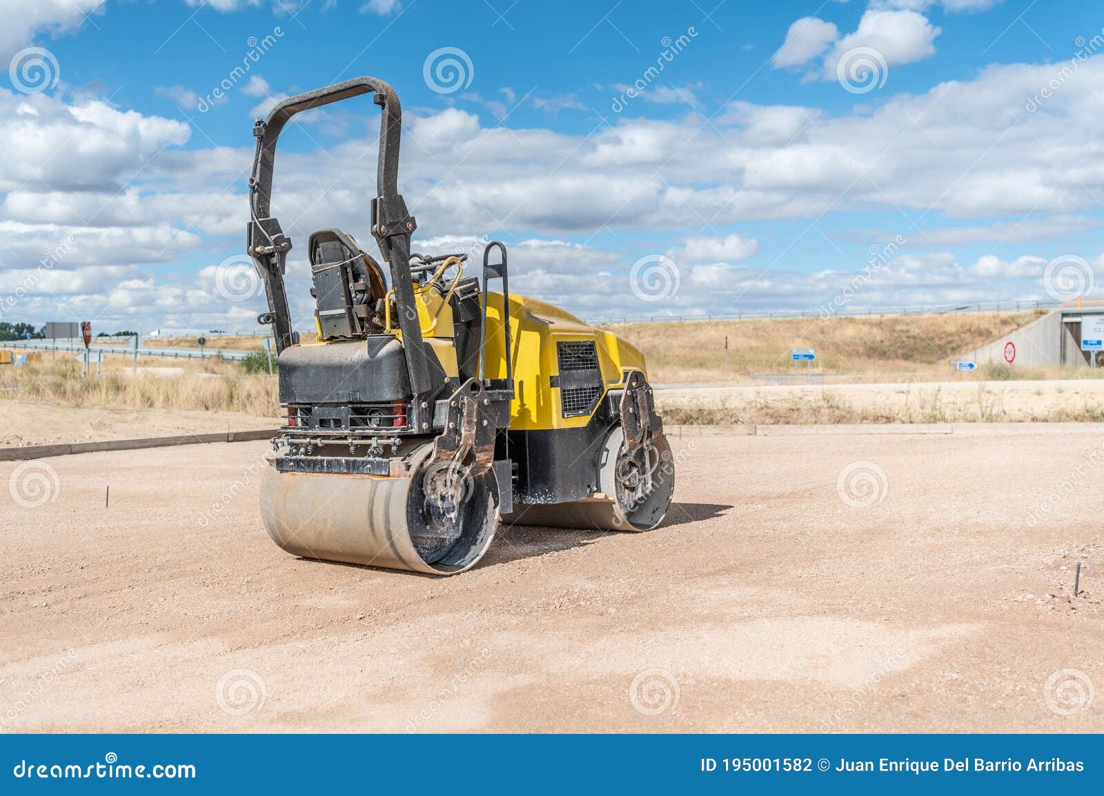 Small Steamroller at a Construction Site, Leveling the Ground Stock ...