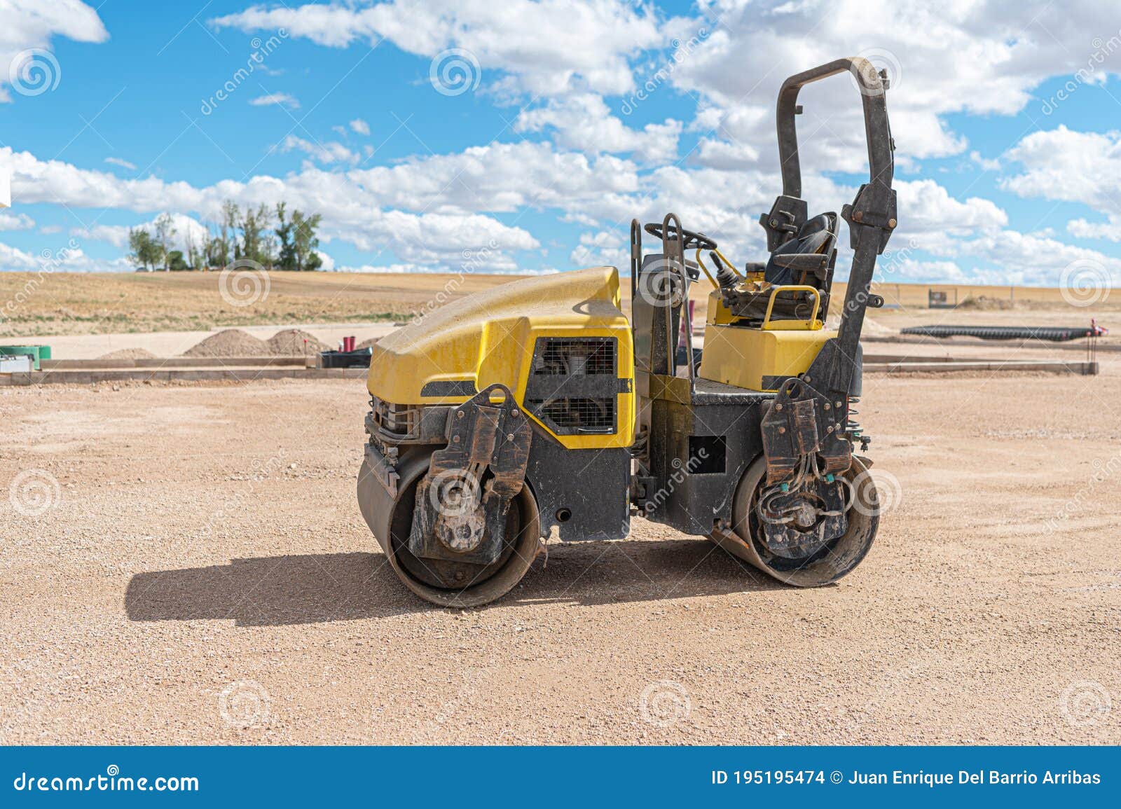Small Steamroller at a Construction Site, Leveling the Ground Stock ...