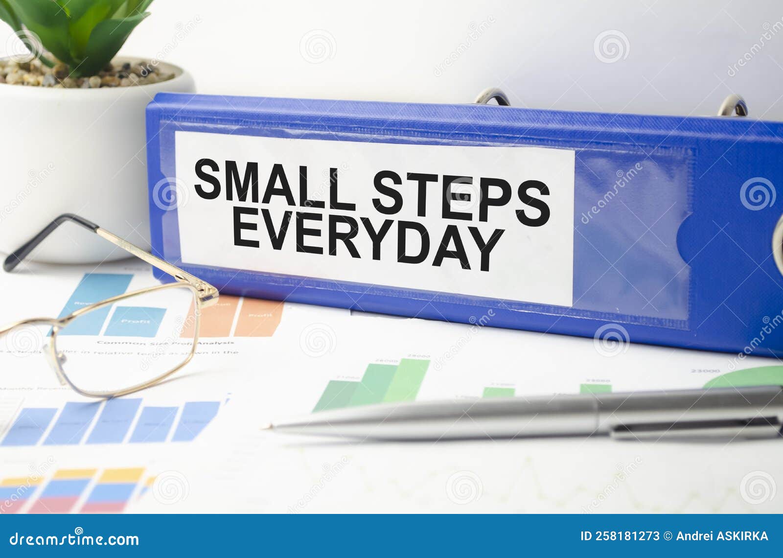Small Steps Everyday Text Written on Blue Folder and Charts Stock Image ...