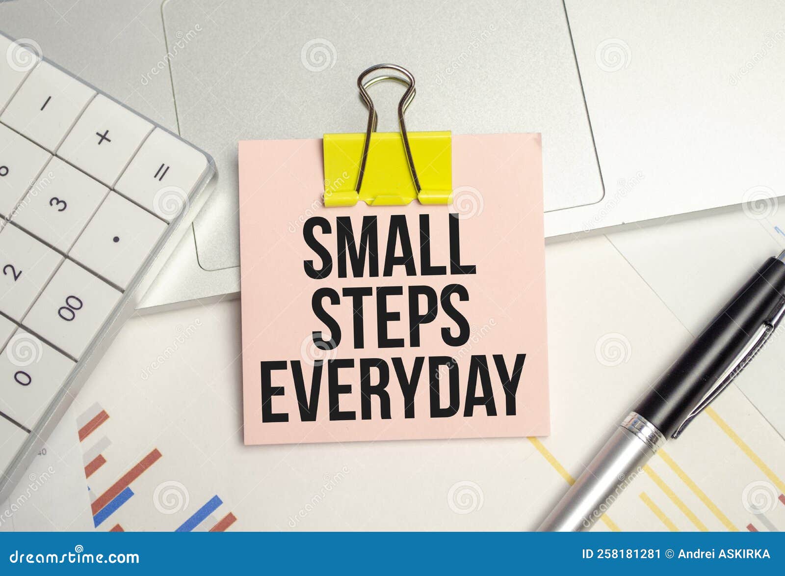 Small Steps Everyday Word on Red Notepad with Glasses and Chart Stock ...