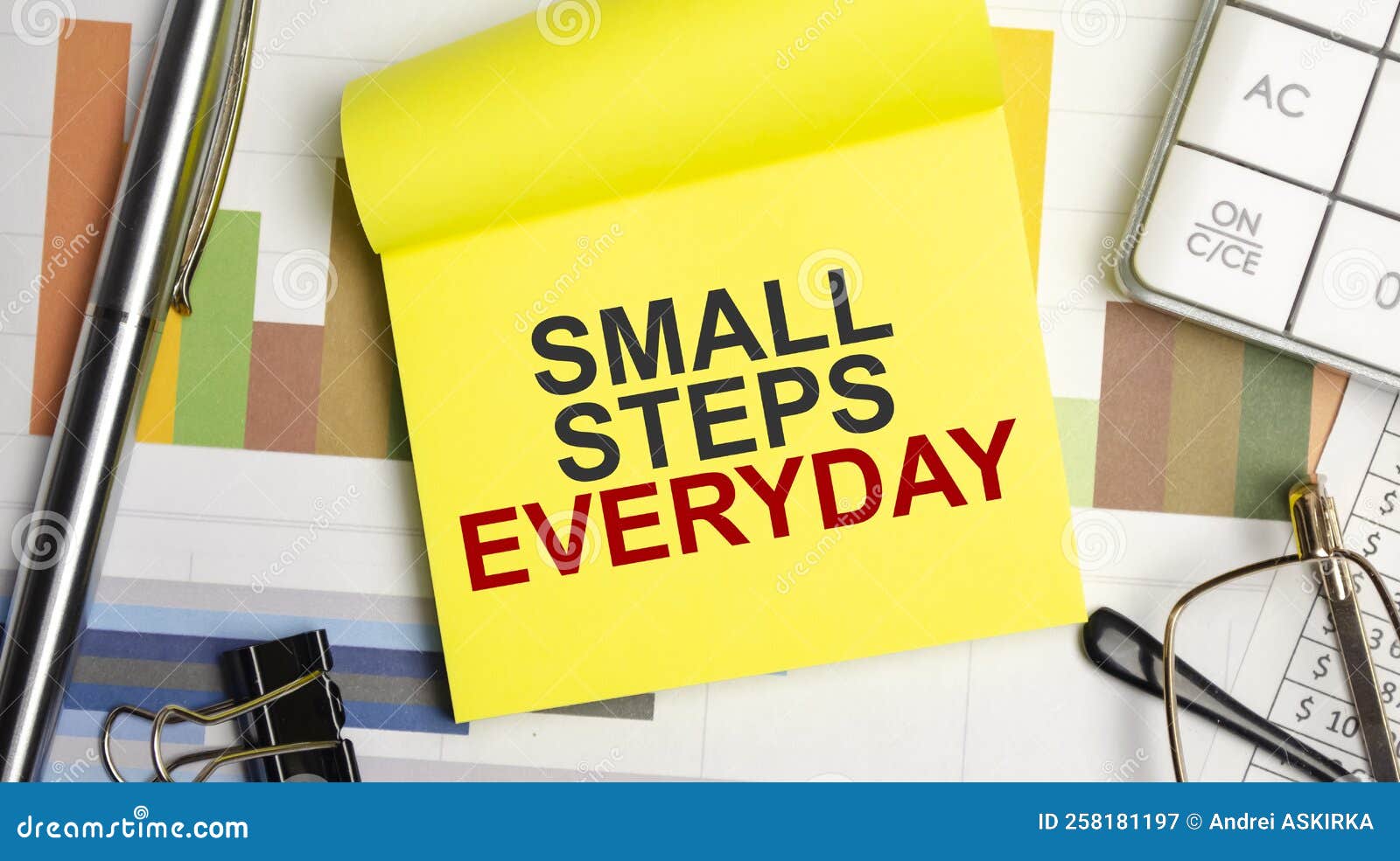 Small Steps Everyday Words on Yellow Sticker and Charts Stock Image ...
