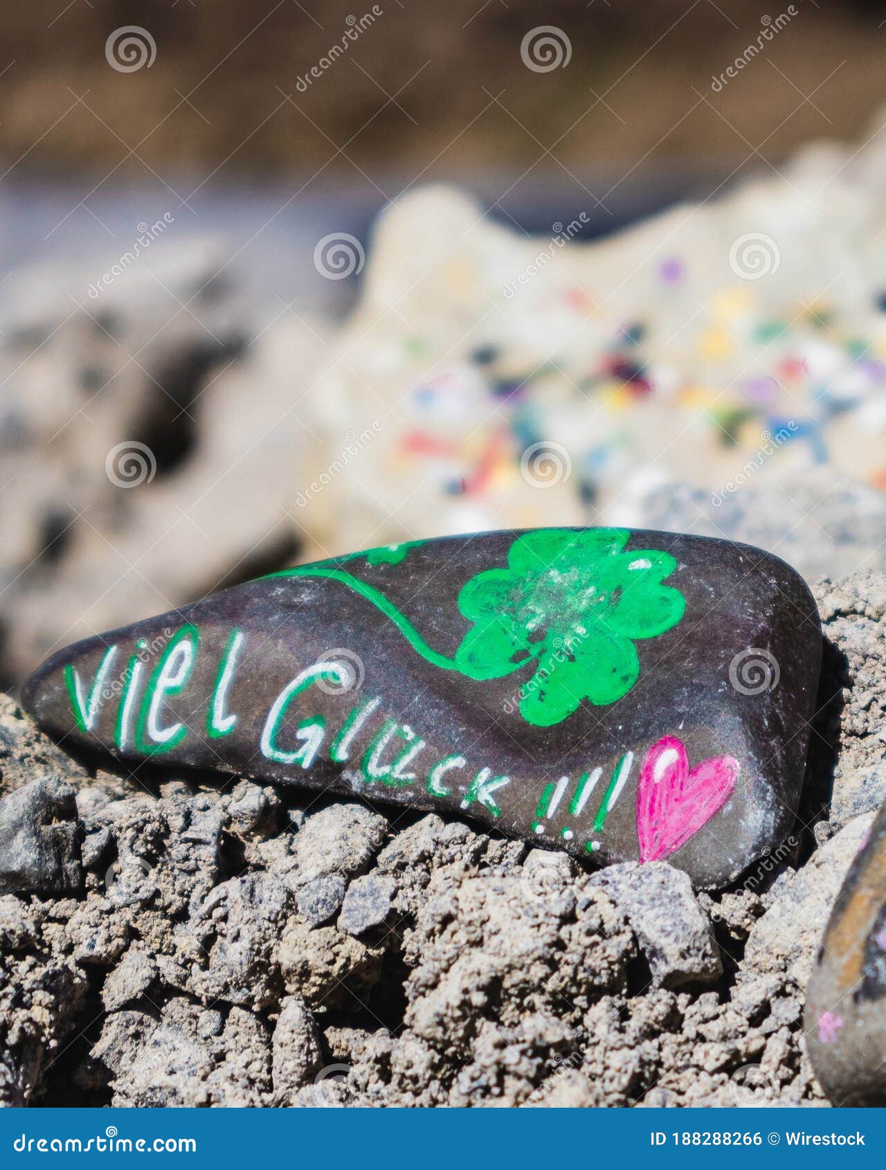 Small Stone (pebble) with German Text for Good Luck. Stock Photo ...