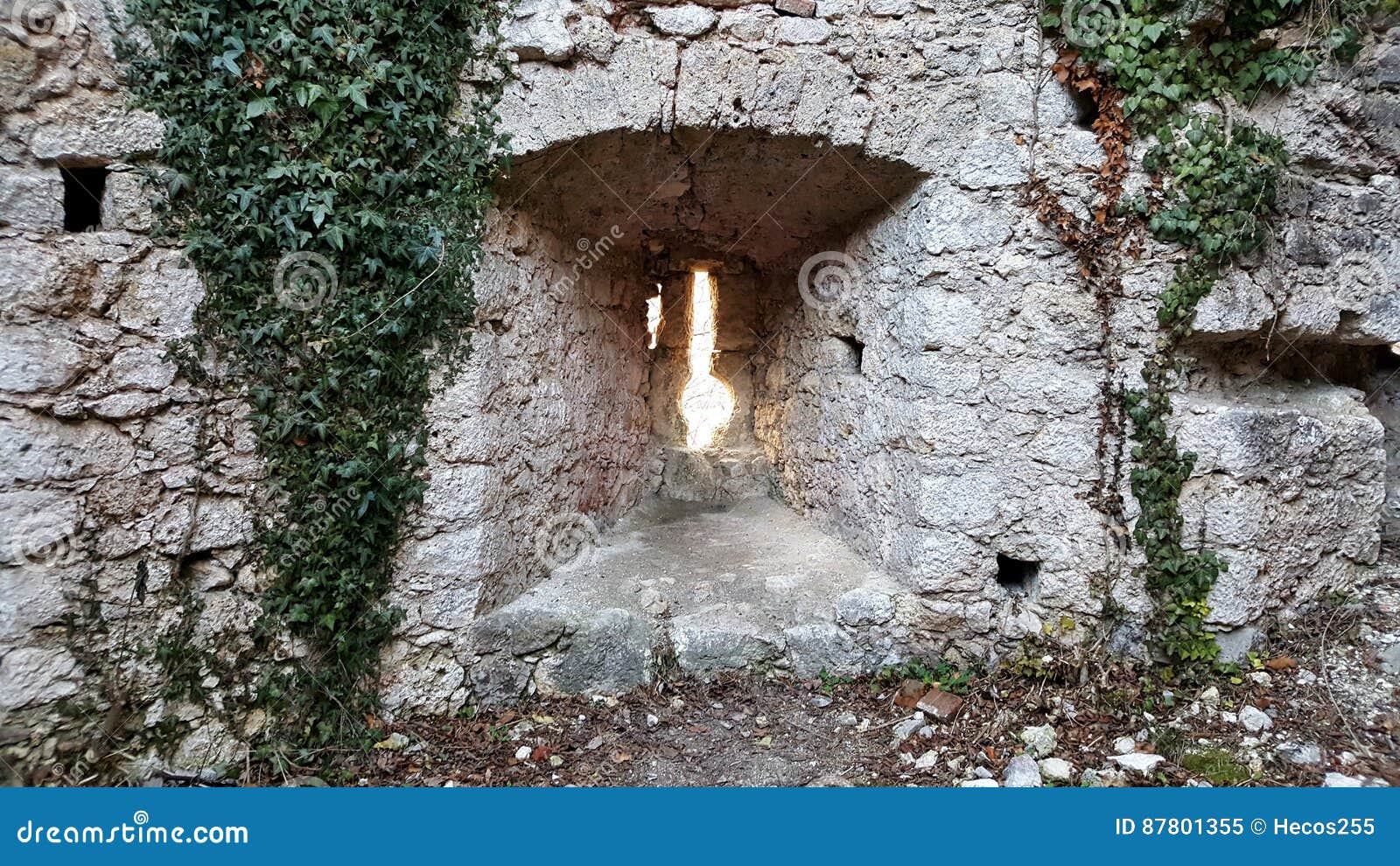 Stone Wall Opening on Old Castle Ruins Stock Image - Image of lookout ...