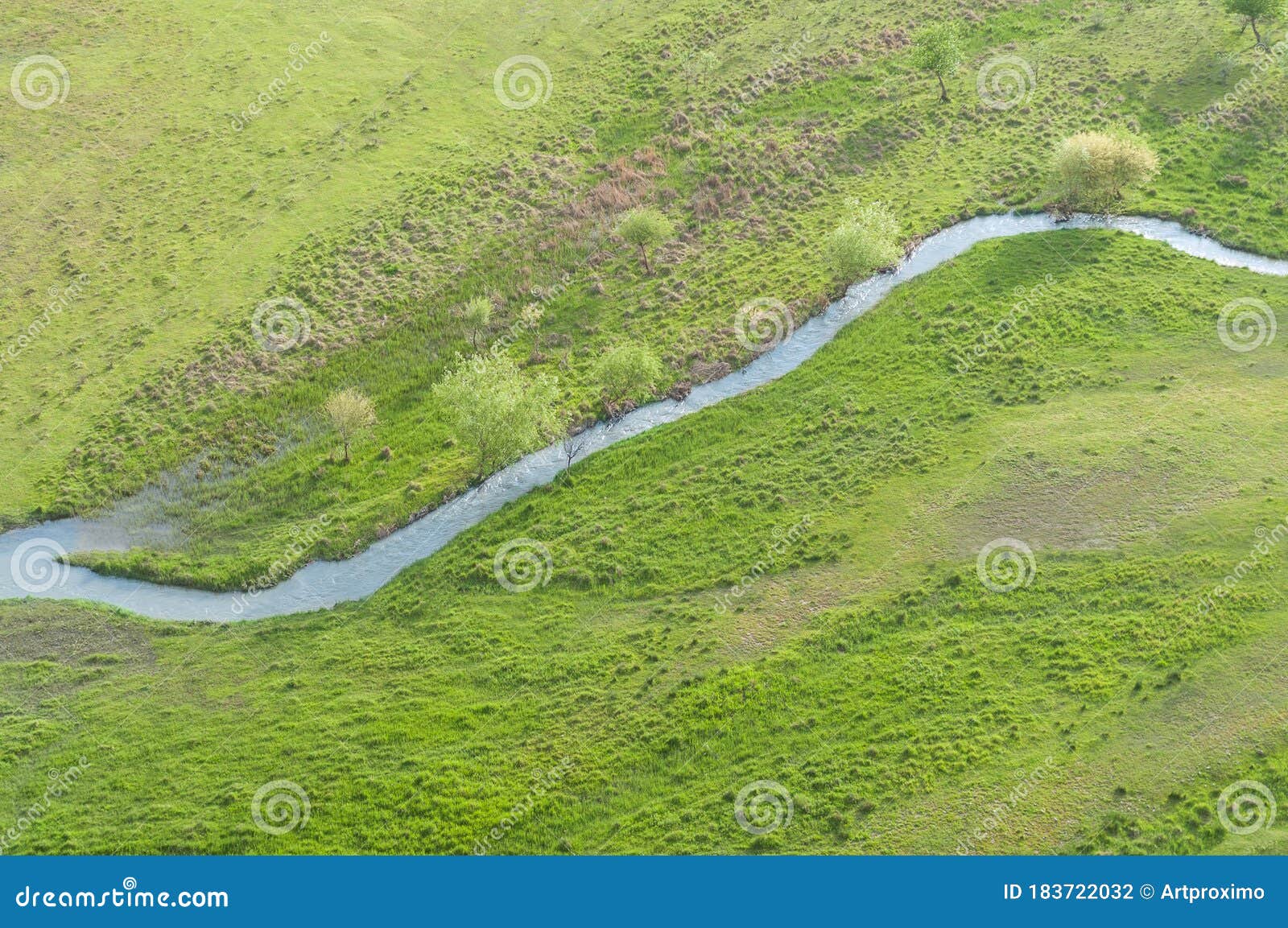 A Small Stream Crosses a Meadow. the Geometry of Nature. Shooting from ...