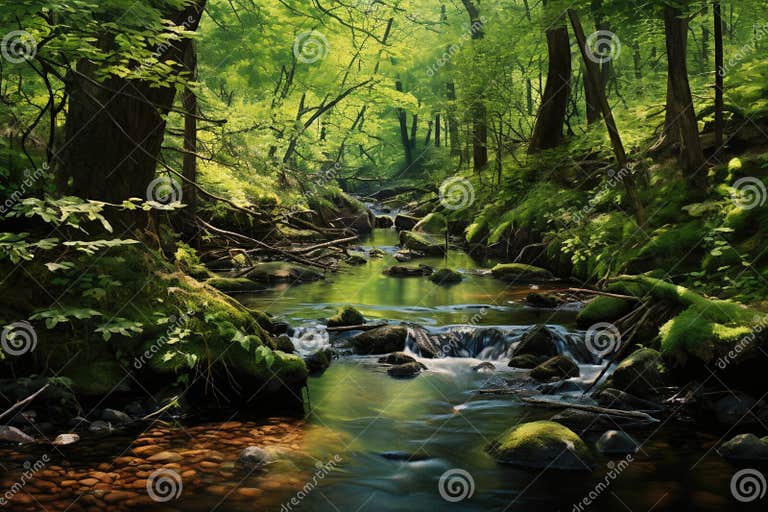 A Small Stream Flowing Gently through the Forest Stock Illustration ...