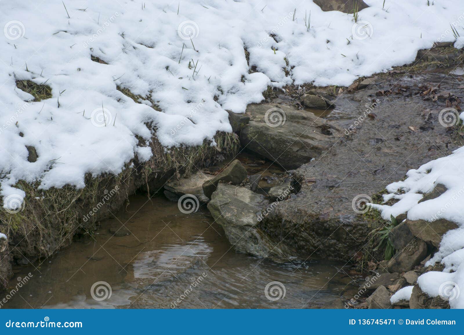 Small Stream after Light Snow Stock Image - Image of flowing, fall ...
