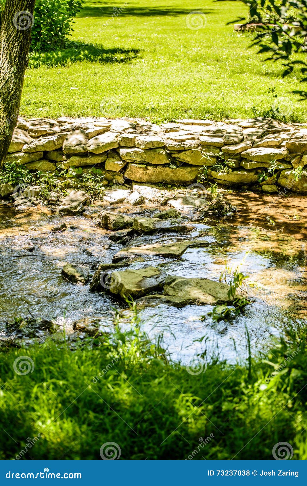 Small Stream Lined with Stone and Grass Stock Photo - Image of green ...