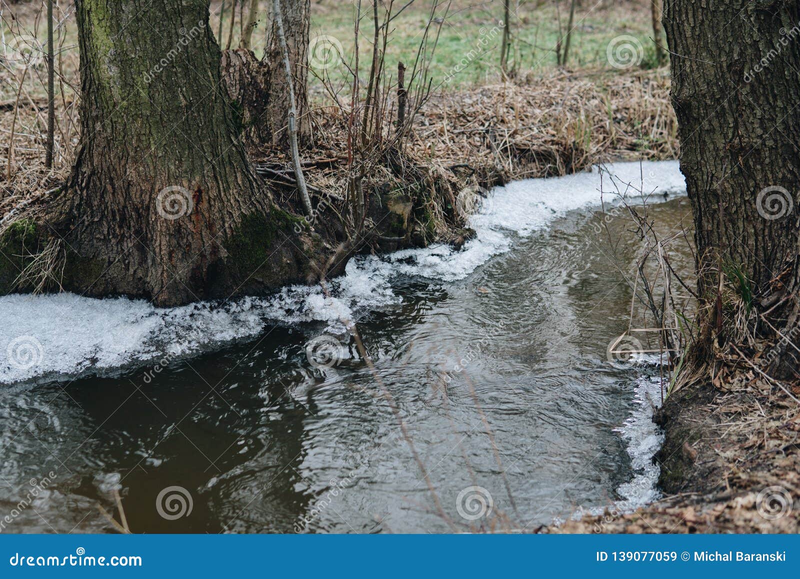 Small River during Early Spring Stock Image - Image of winter, snow ...