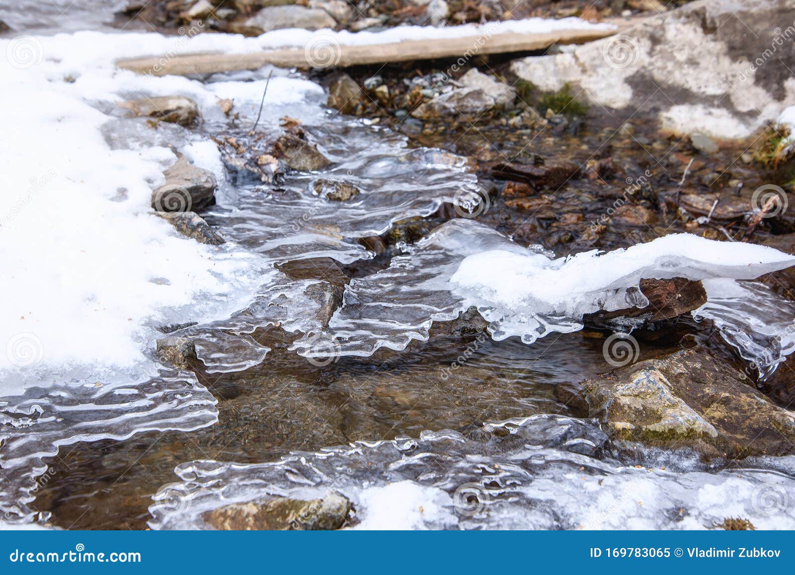 A Small Stream Running among the Rocks Covered with Thin Ice Stock ...