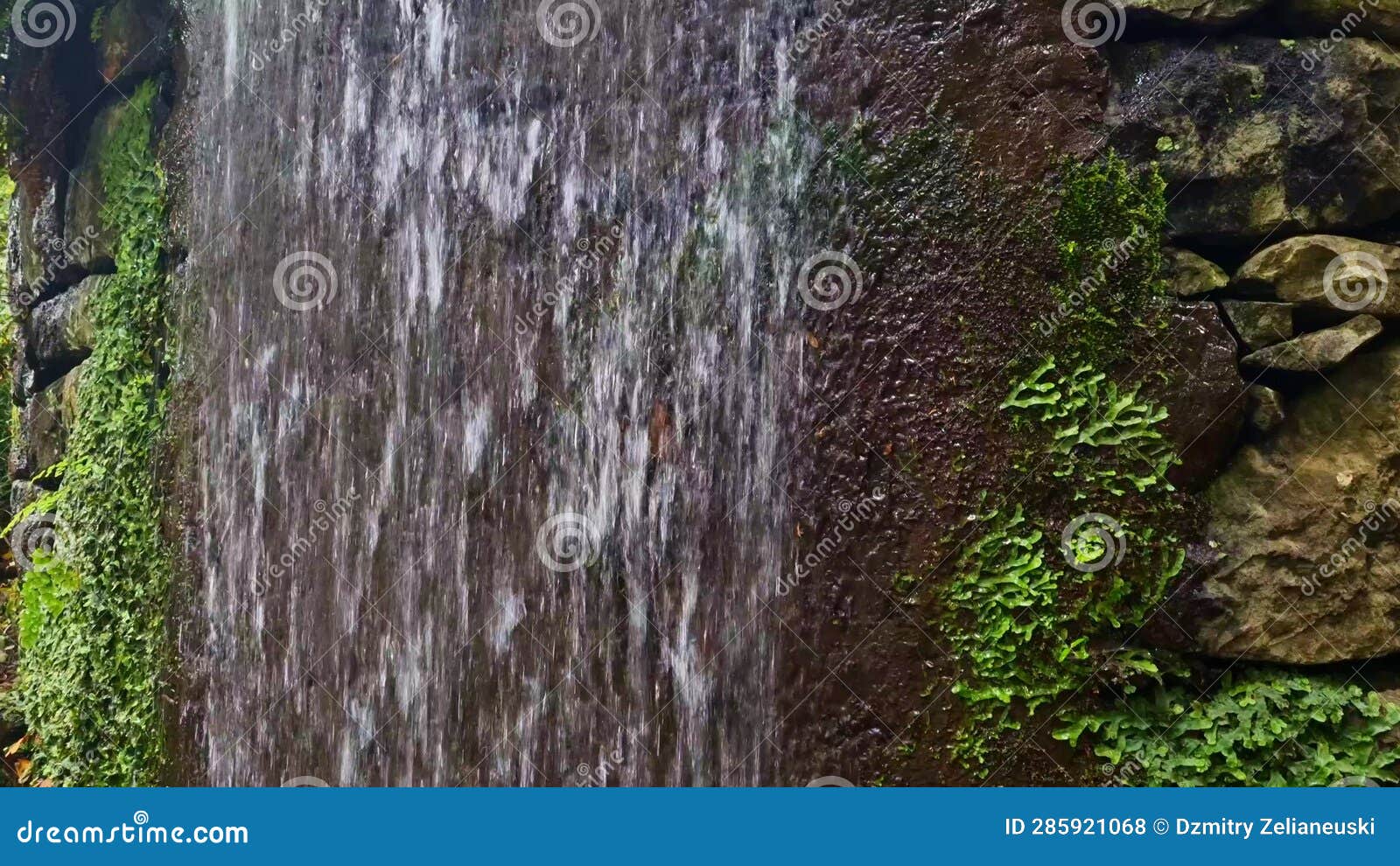 A Small Stream of Water Falls Down, a Waterfall in the Park. Stock ...