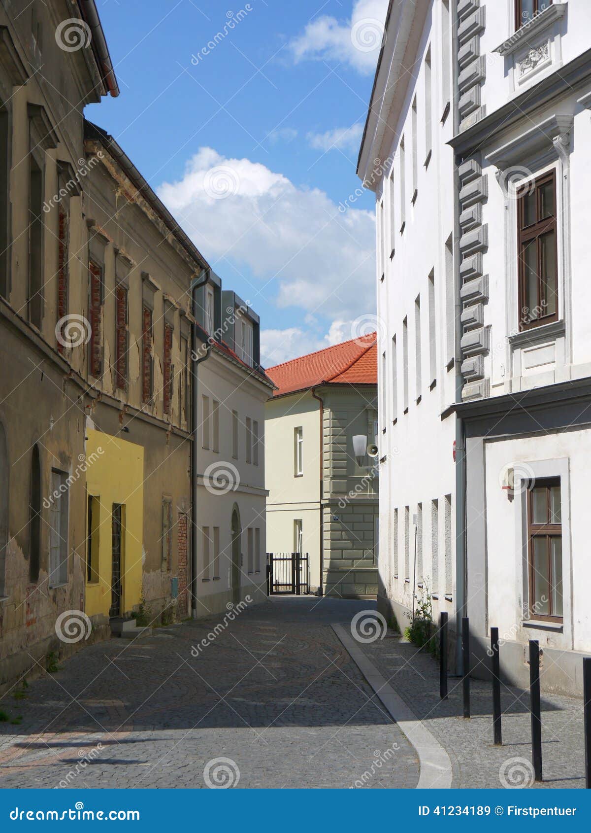 Small Street with Paving and Old Buildings Stock Image - Image of door ...
