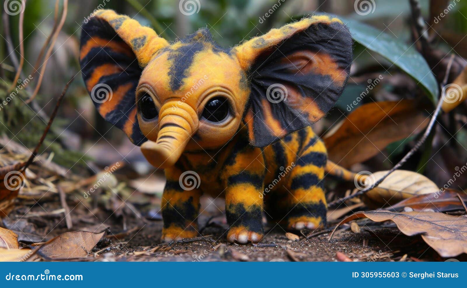 A Small Stuffed Animal, Surprised, Sits Amidst A Mound Of Leaves Stock ...
