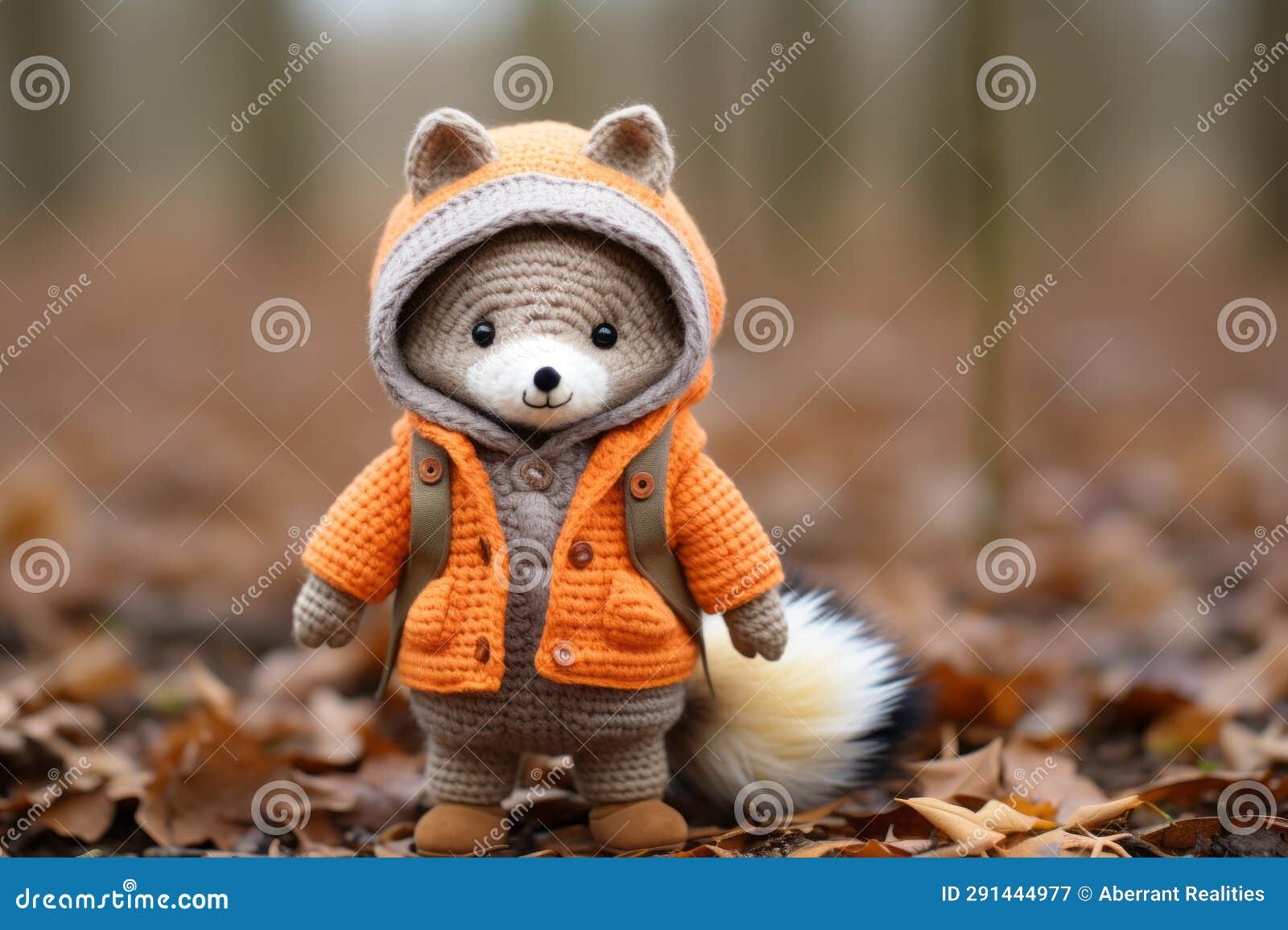 A Small Stuffed Animal Wearing an Orange Jacket and Hat Stock ...