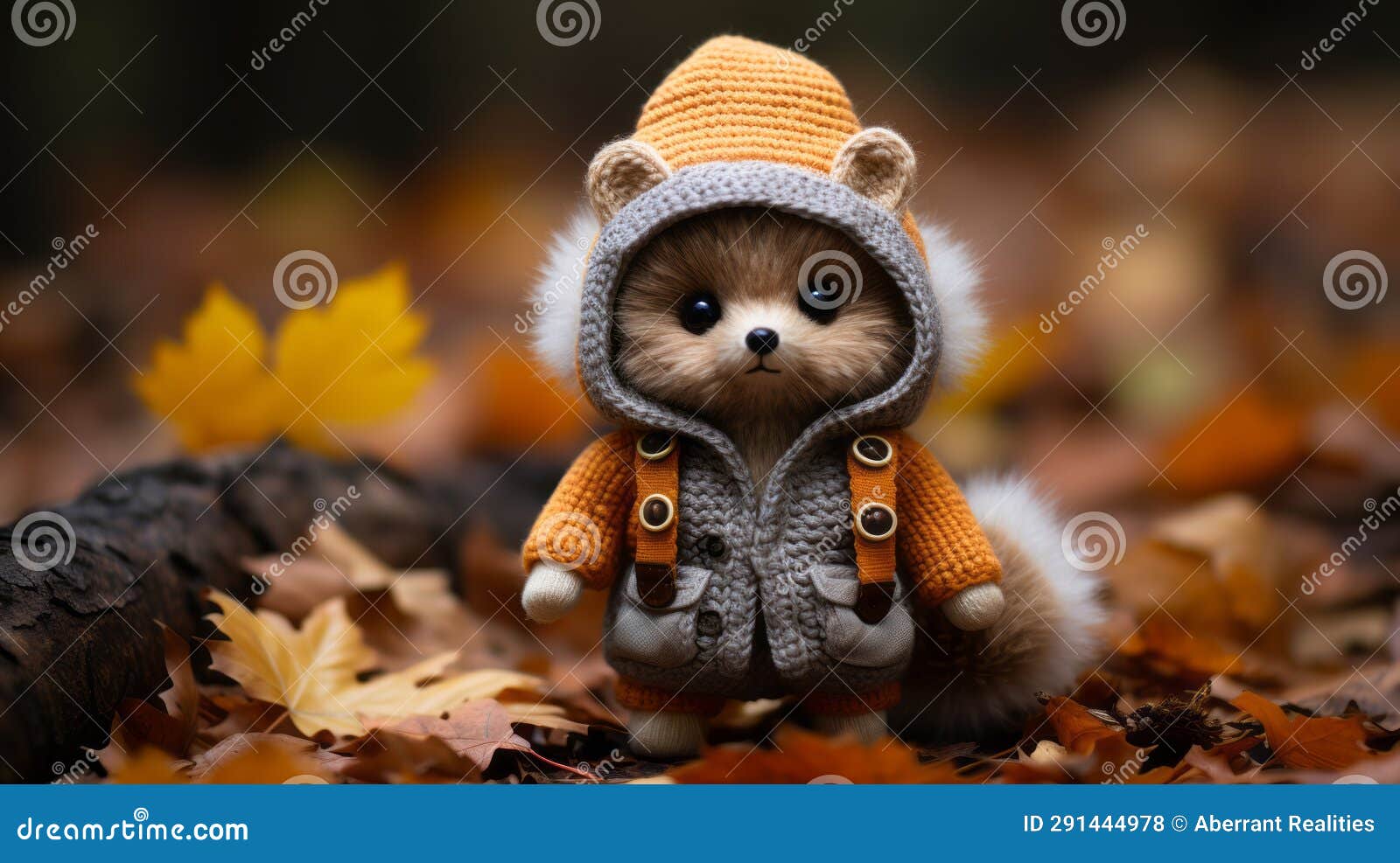 A Small Stuffed Animal Wearing an Orange Jacket and Hat Stock ...