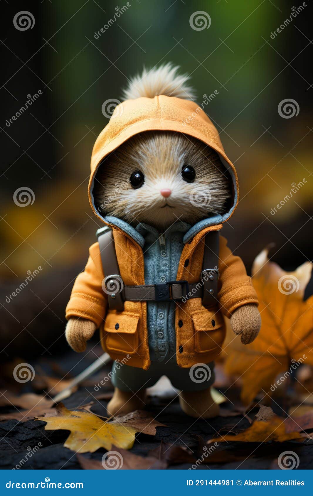 A Small Stuffed Animal Wearing an Orange Jacket and Hat Stock ...