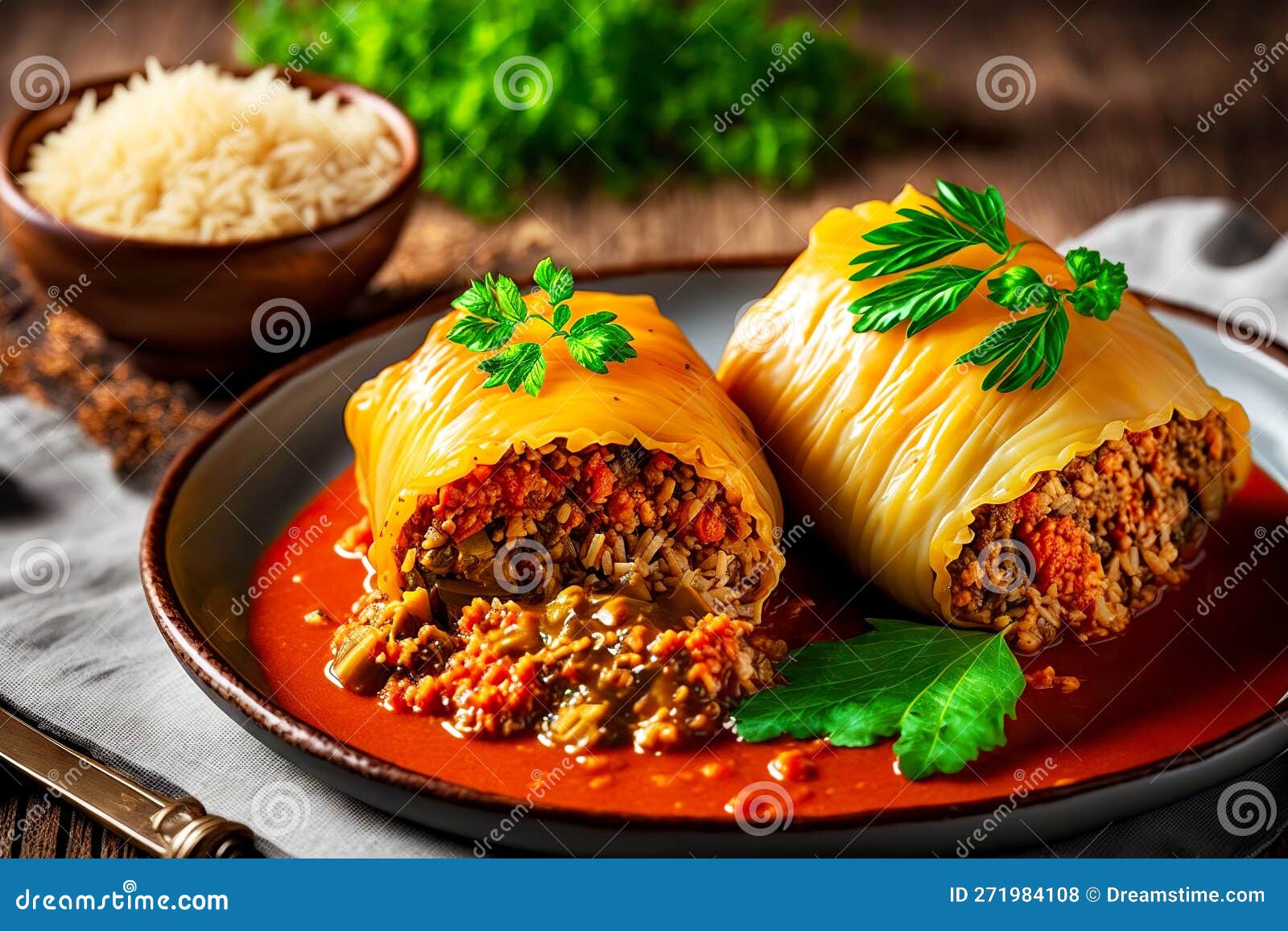 Small Stuffed Cabbage Rolls with Minced Meat and Rice Stock ...