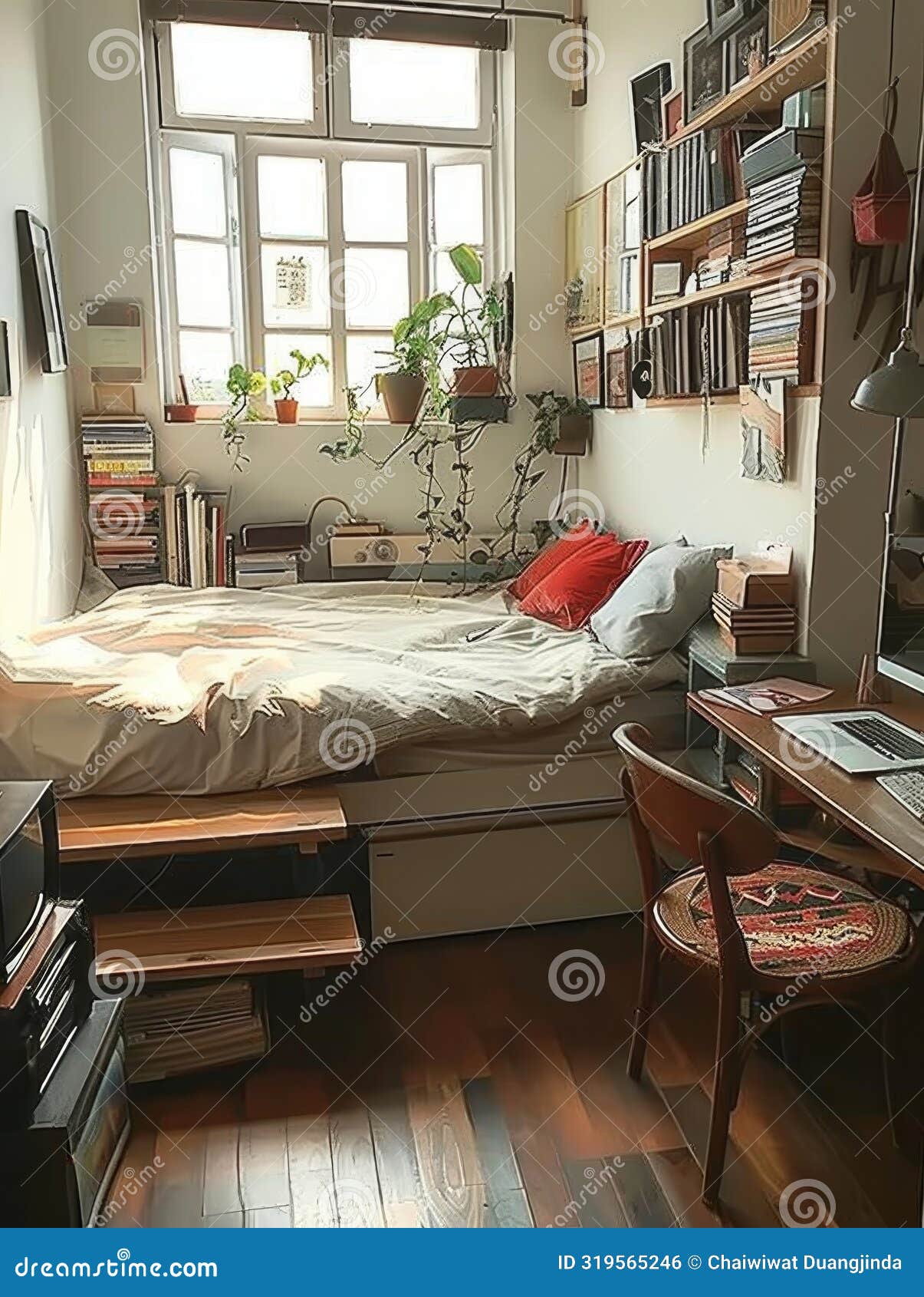 Small Sunny Bedroom, Small Steps, Computer Desk AI Generated Stock ...