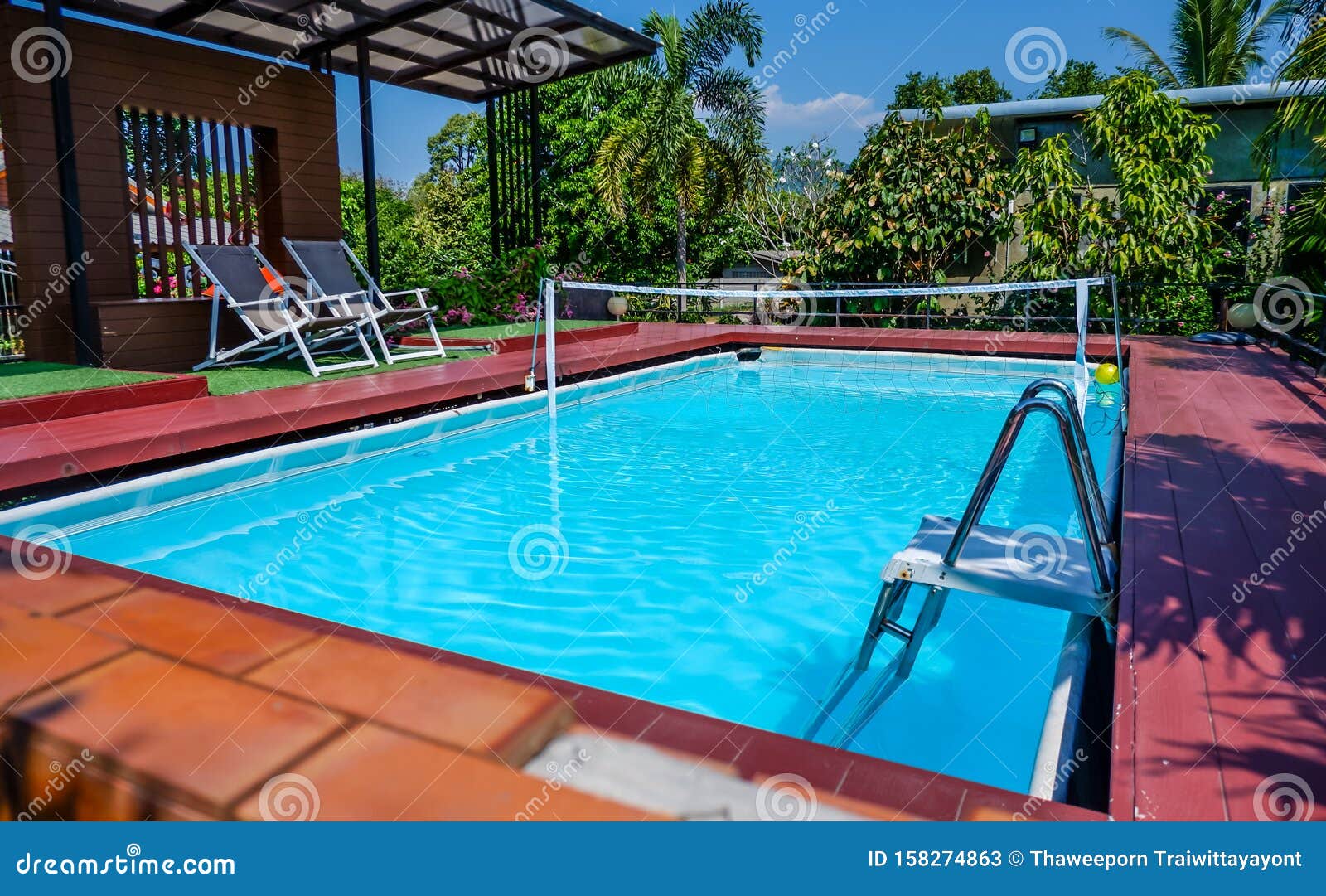 Small Swimming Pool with Volleyball Net Stock Image - Image of healthy ...