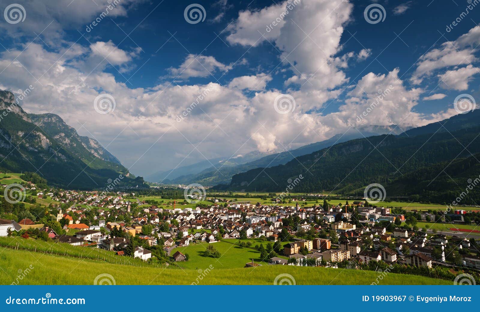 Small Swiss Town in Alps. Walenstadt Stock Image - Image of mountains ...