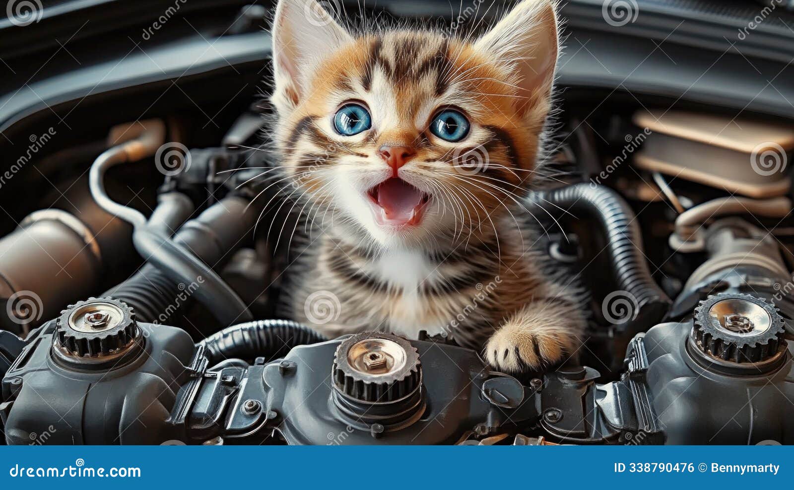 Tabby Kitten Meowing while Trapped Inside Car Engine Compartment Stock ...