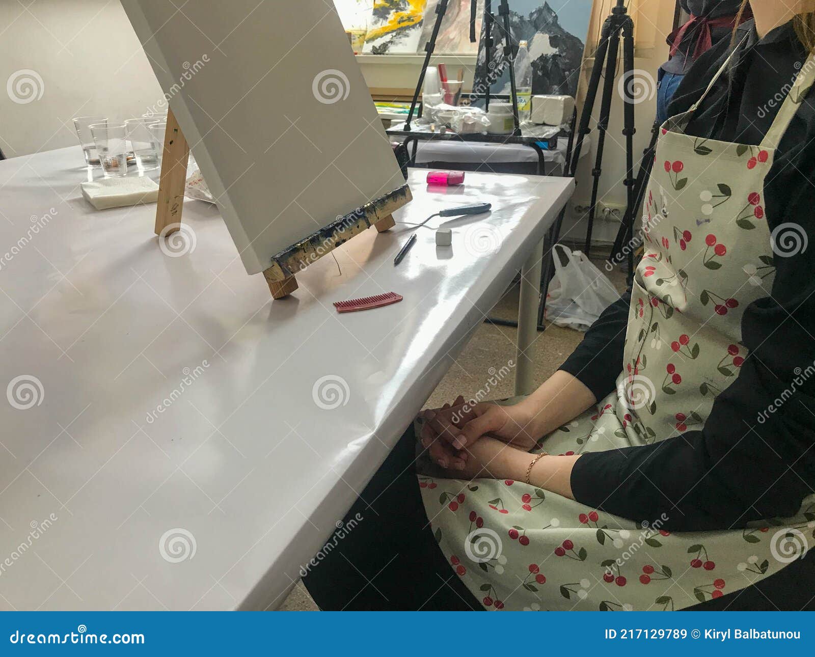 Small Table with Tools and Paints in Artist S Workshop Stock Image ...