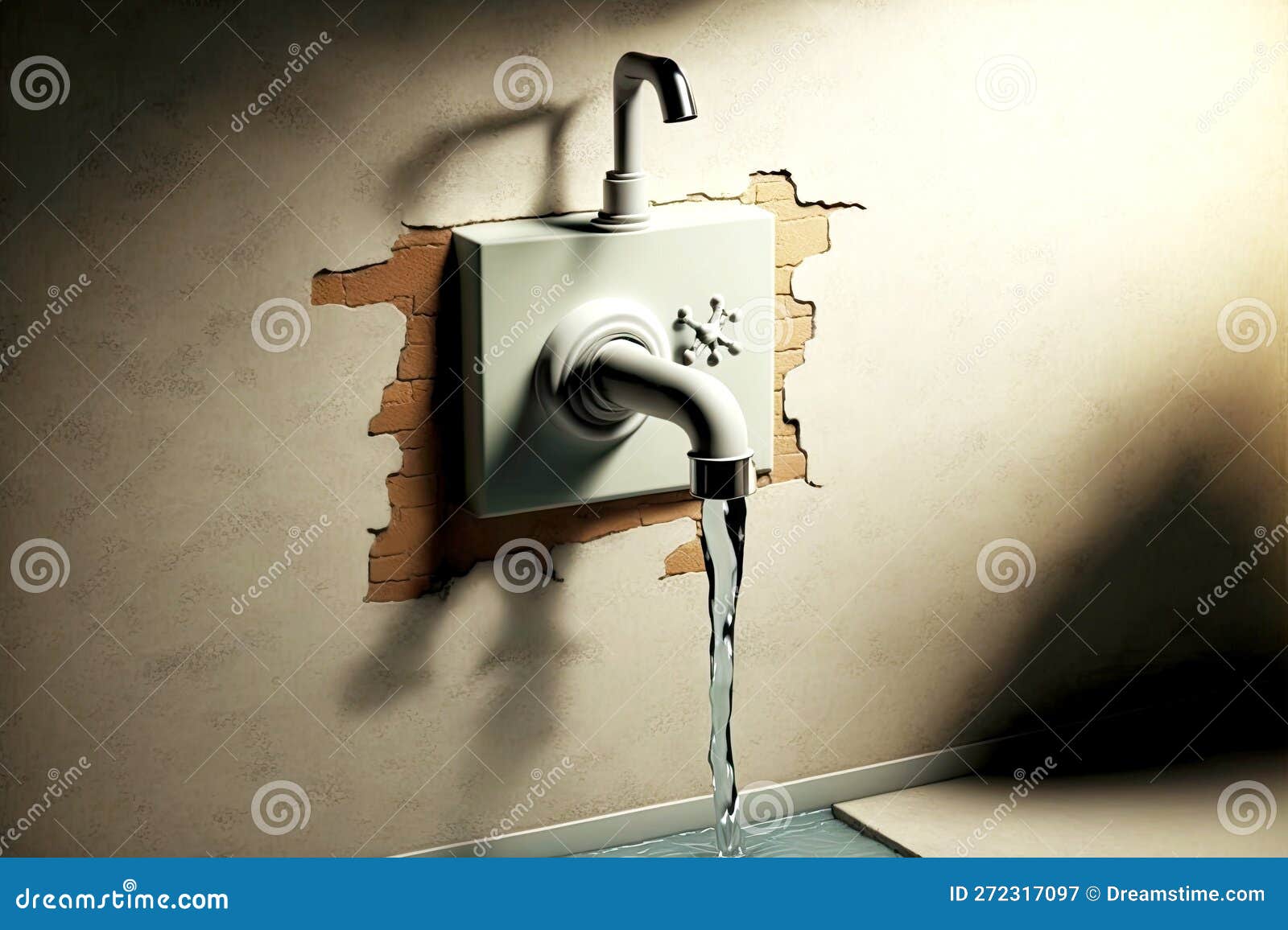 Small Tap is Cut into Wall and Water Flows from it Stock Illustration ...